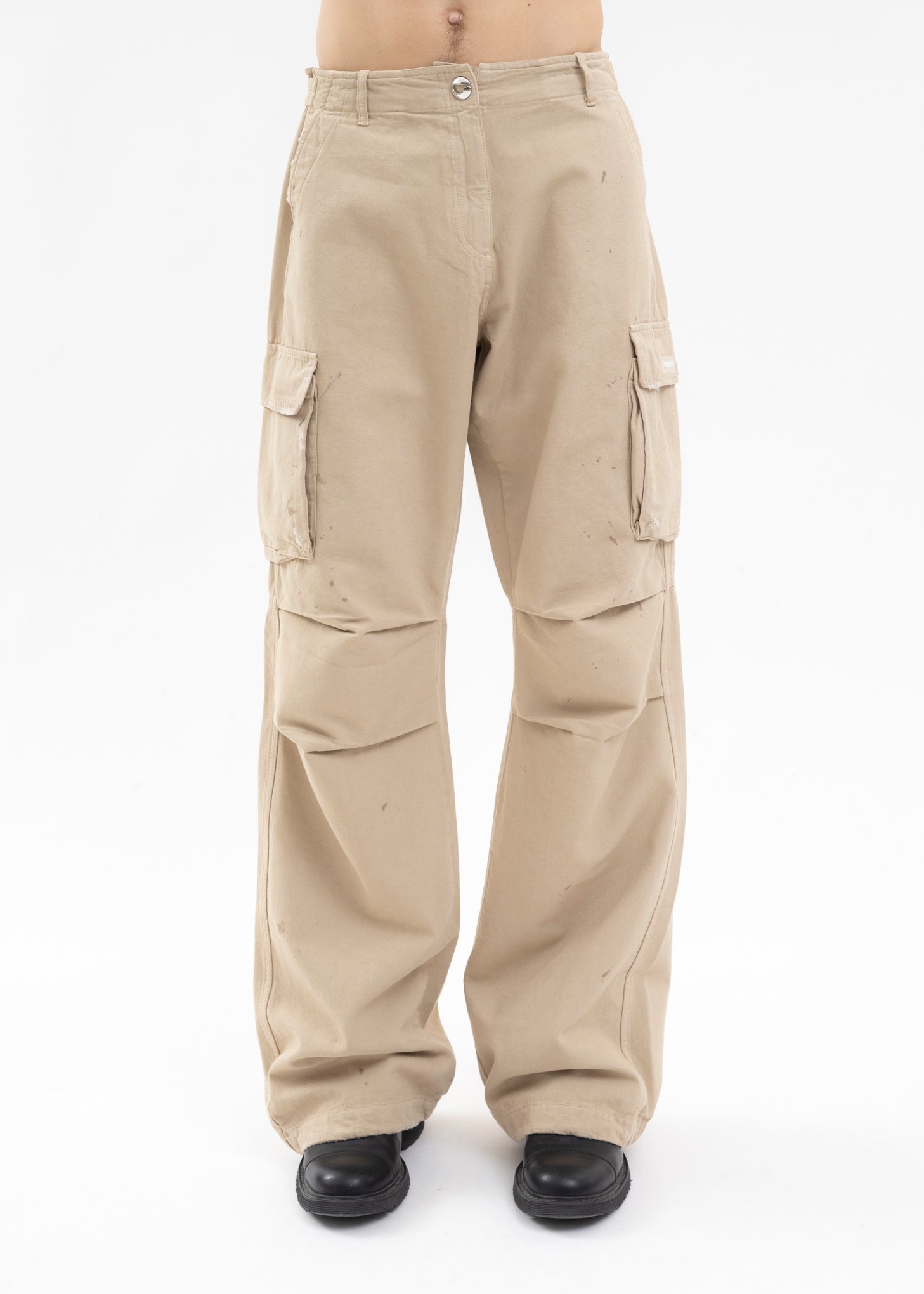 BEIGE CANVAS WIDE LEG CARGO PANTS – 017 Shop