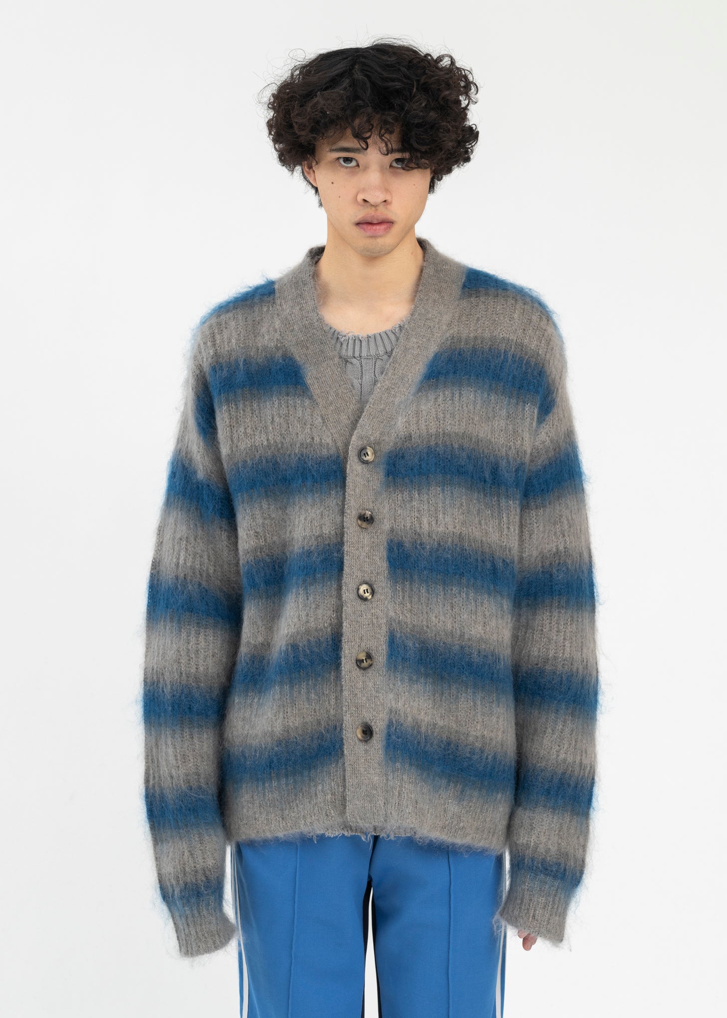 BLUE MOHAIR BORDER KNIT CARDIGAN – 017 Shop