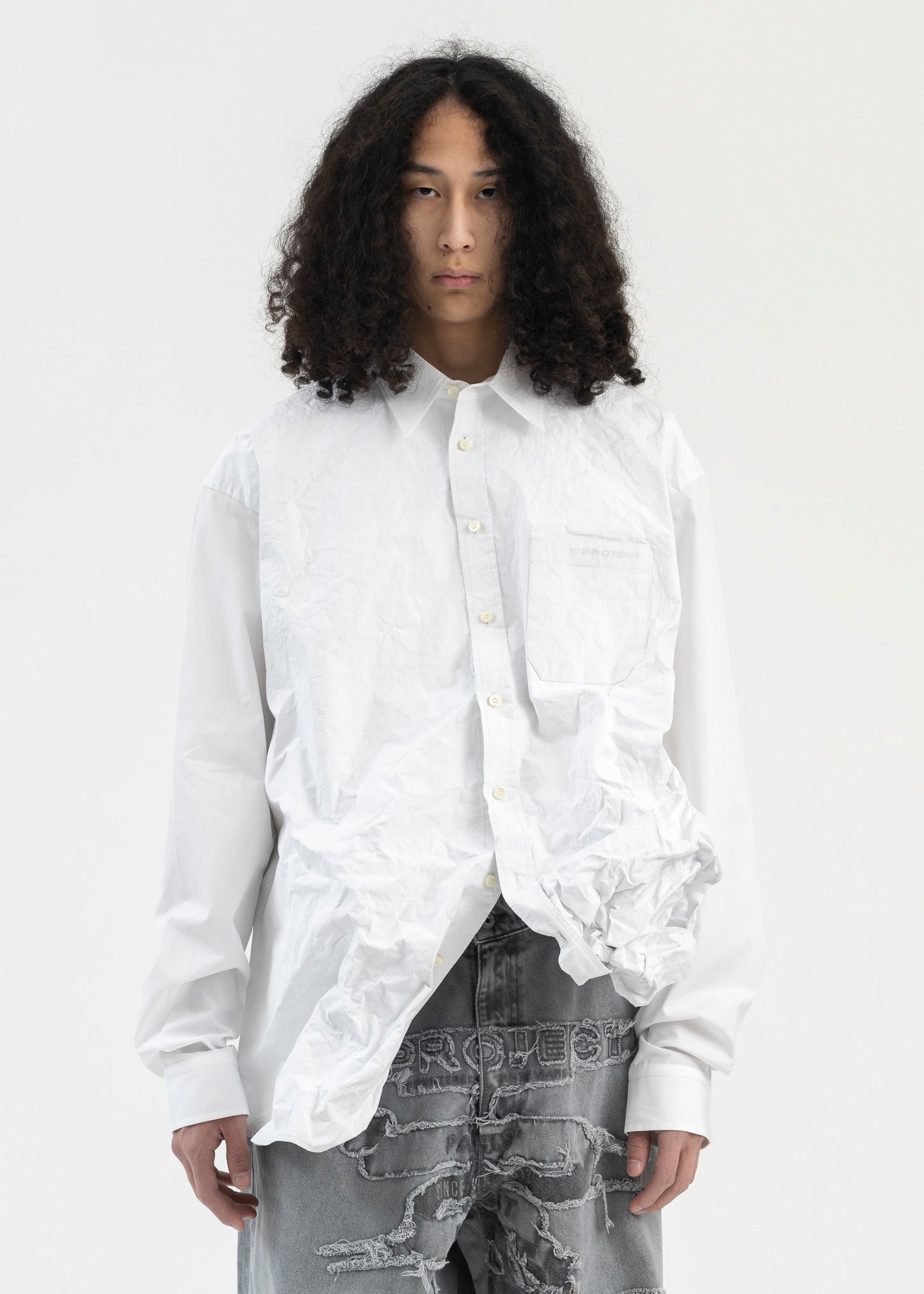 WHITE STRIPE SCRUNCHED SHIRT – 017 Shop