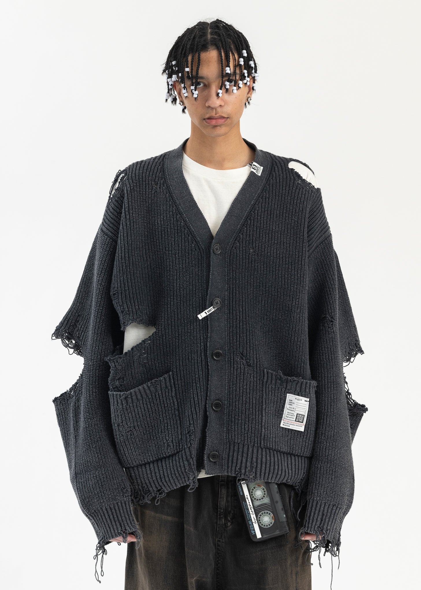 BLACK BLEACHED KNIT CARDIGAN – 017 Shop