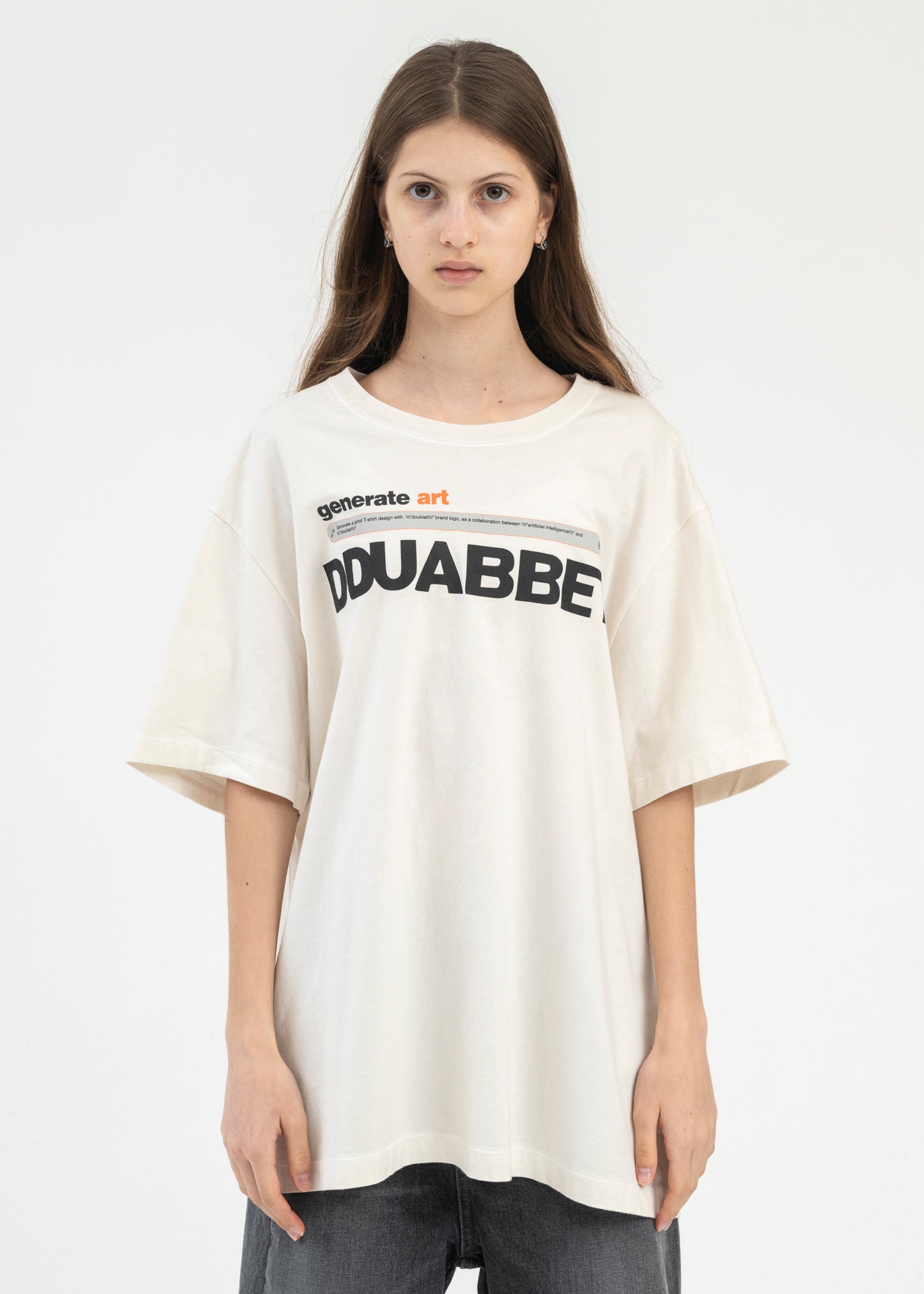 WHITE AI-GENERATED "DOUBLET" LOGO T-SHIRT – 017 Shop