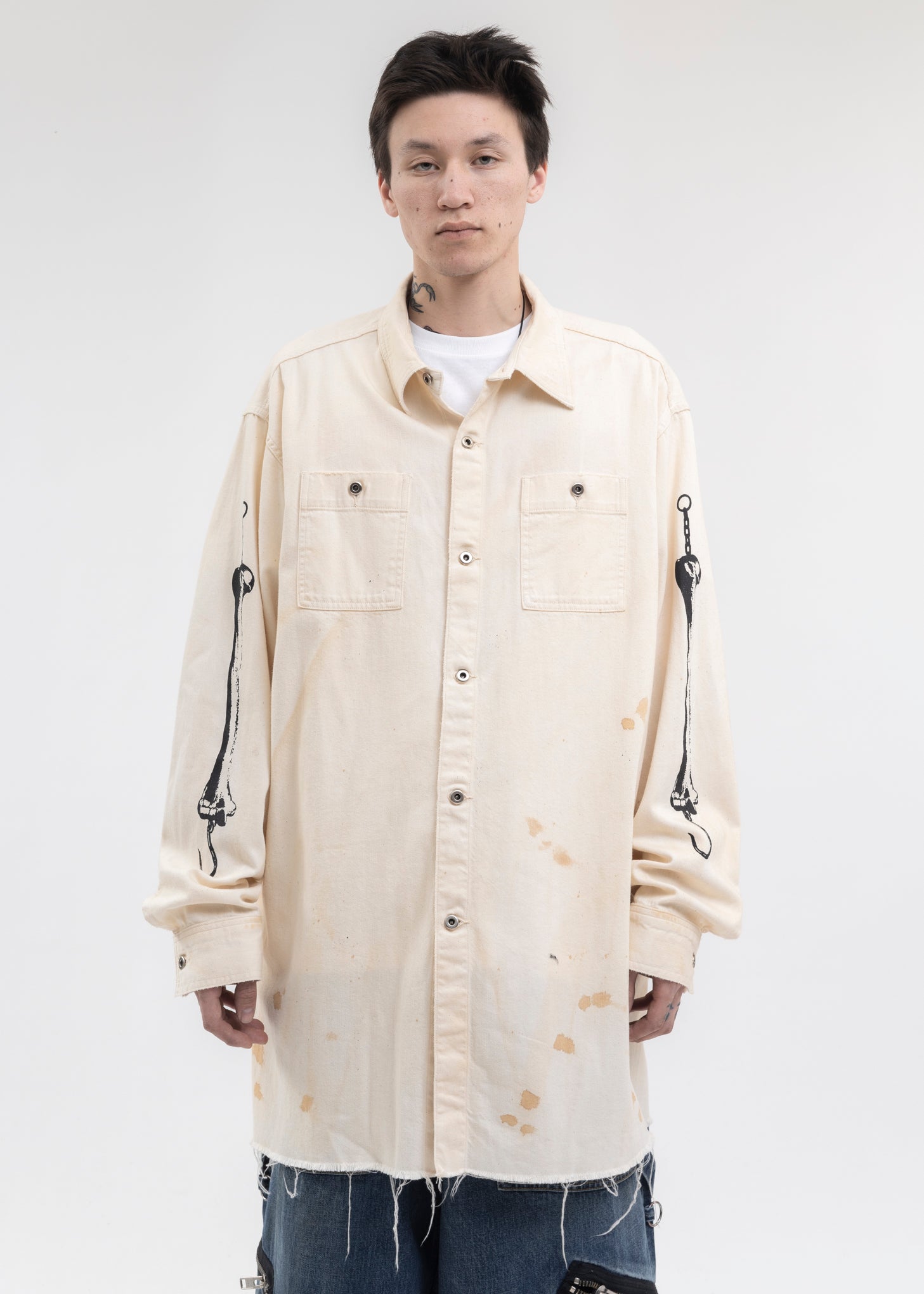 WHITE OVERSIZED DENIM SHIRT - DISTRESSED DENIM – 017 Shop