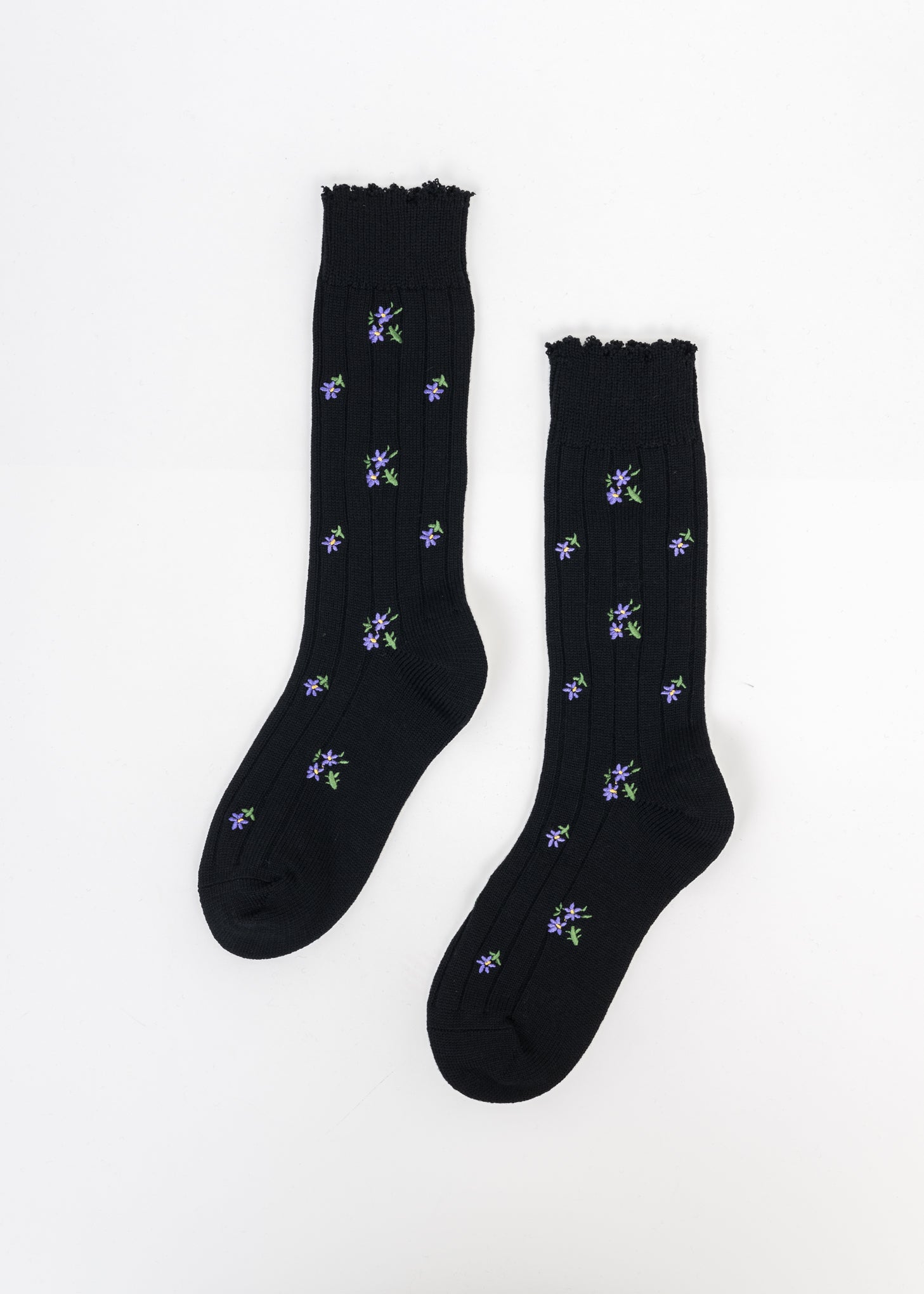 Black And Purple Embroidered Flora Socks – 017 Shop