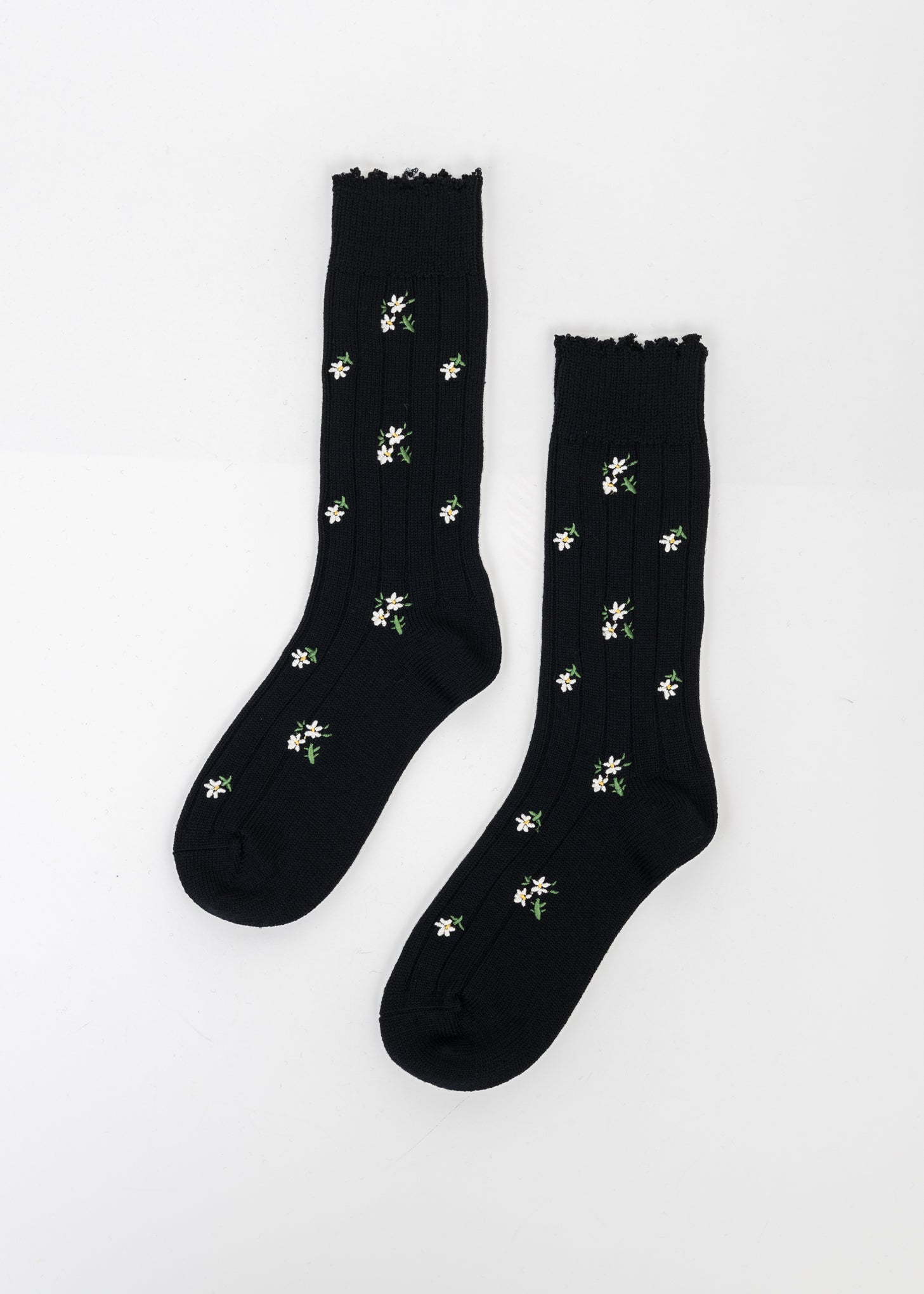 Black And White Embroidered Flora Socks – 017 Shop