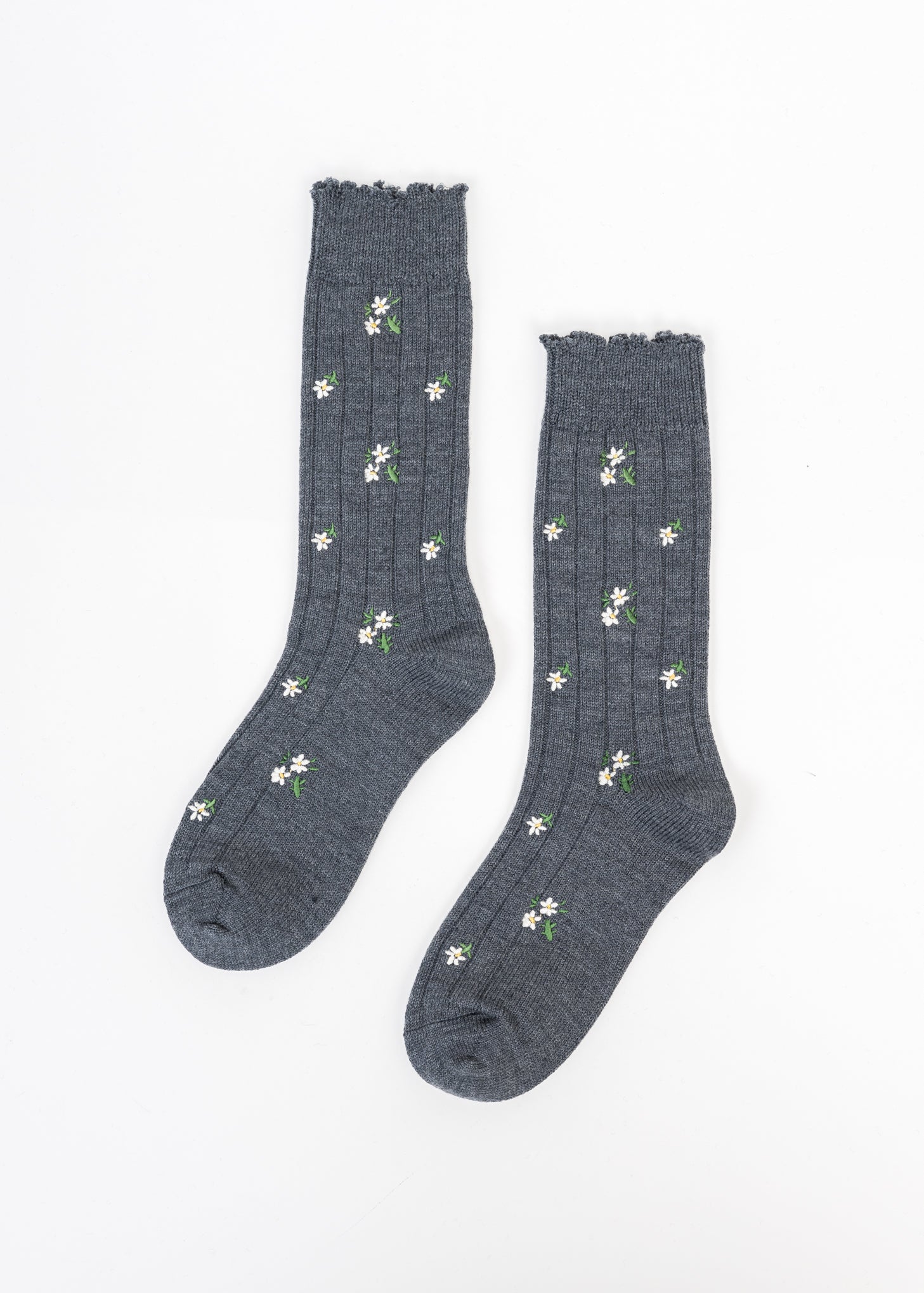 Grey And White Embroidered Flora Socks – 017 Shop