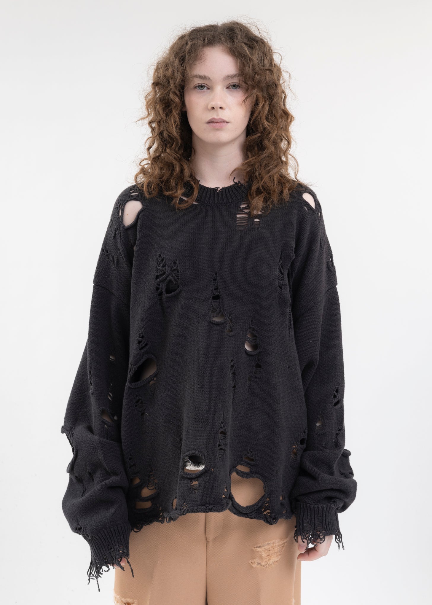 BLACK DESTROYED KNIT PULLOVER – 017 Shop