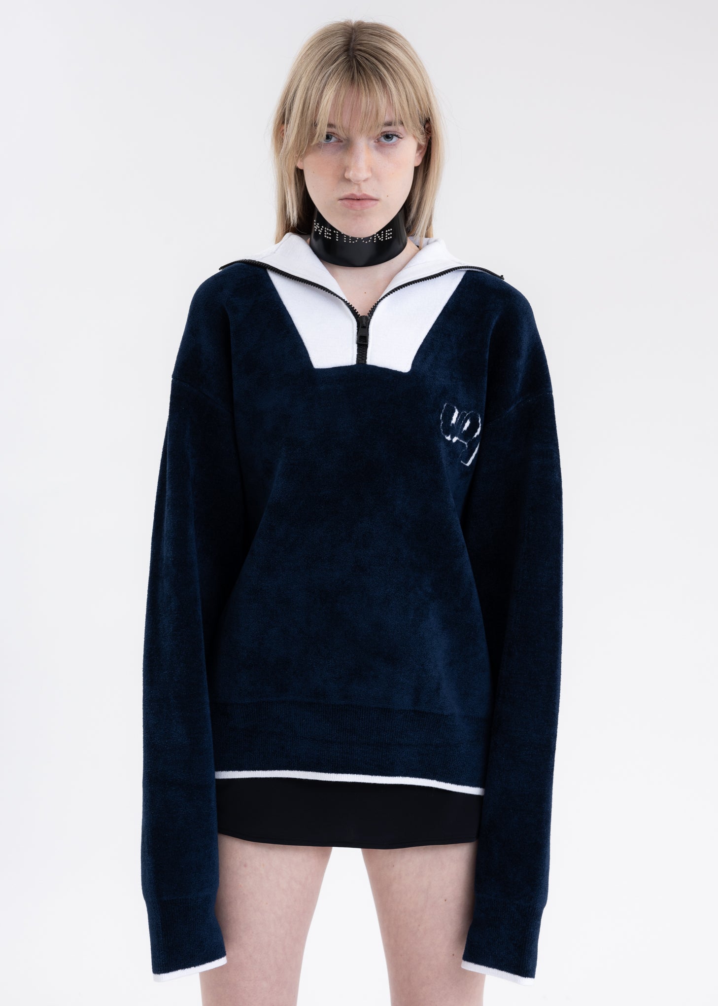 NAVY LOGO DETAIL HALF ZIP UP PULLOVER – 017 Shop