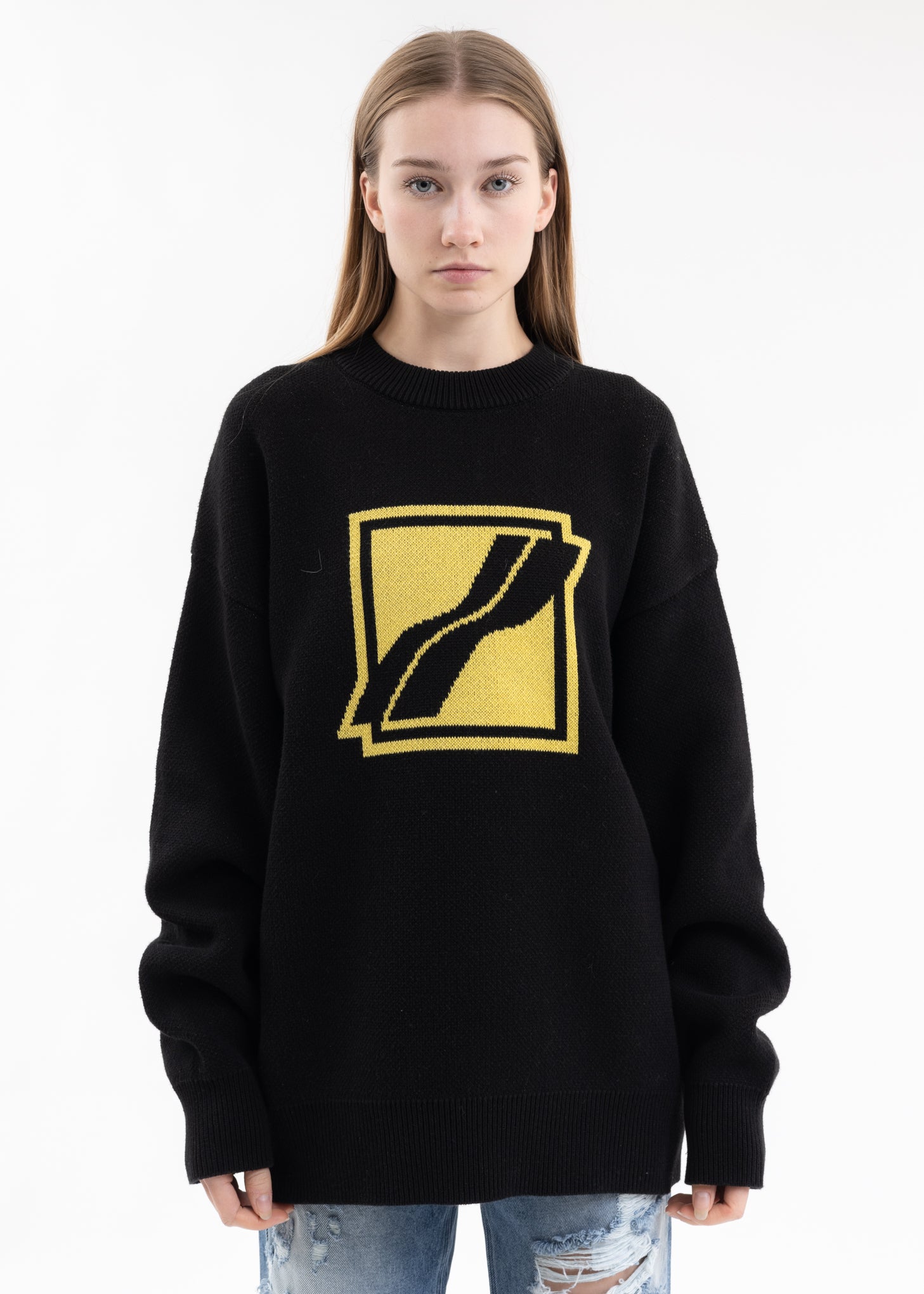 BLACK SQUARE LOGO JACQUARD KNIT PULLOVER – 017 Shop