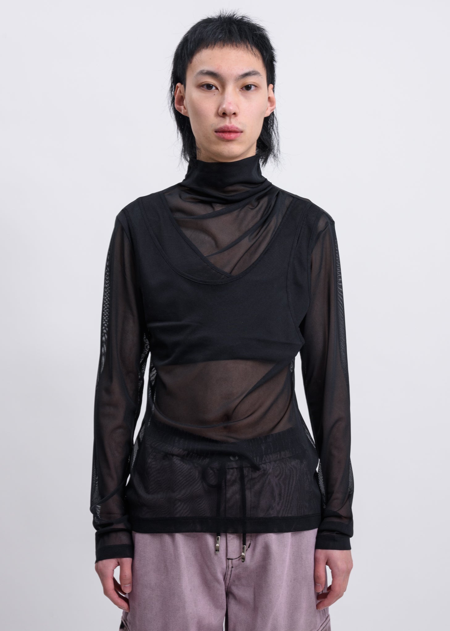 Black Mesh Jersey Layered High Neck Long Sleeves – 017 Shop