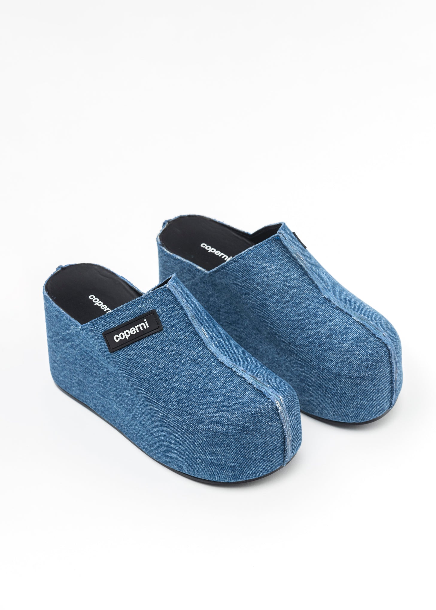 WASHED BLUE DENIM BRANDED CLOG WEDGE – 017 Shop