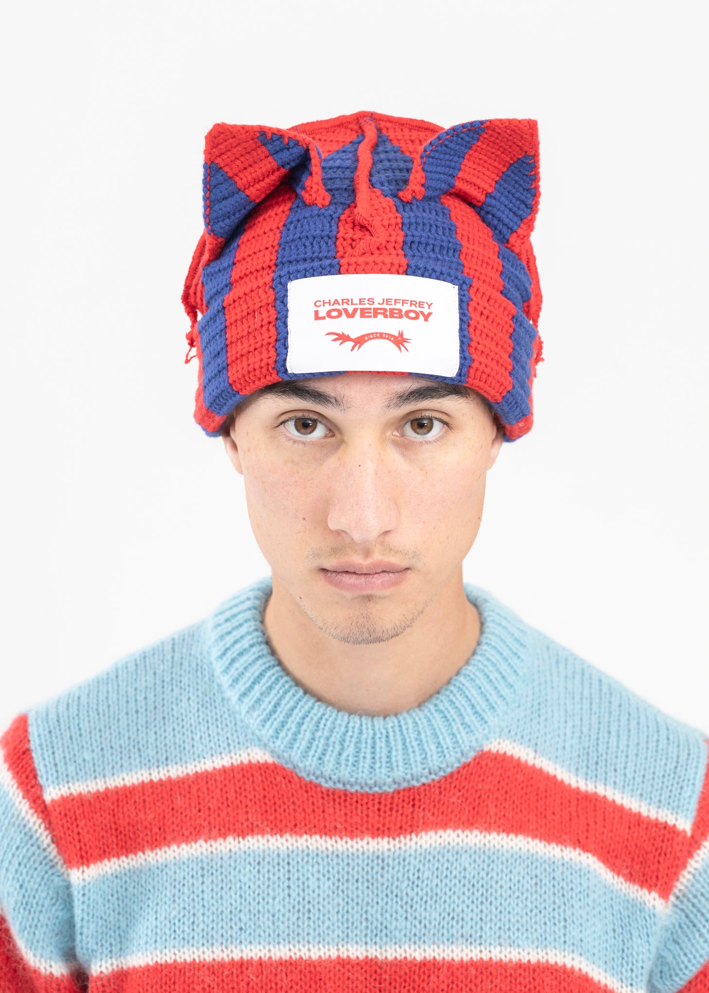 RED / BLUE STRIPED EARS BEANIE – 017 Shop