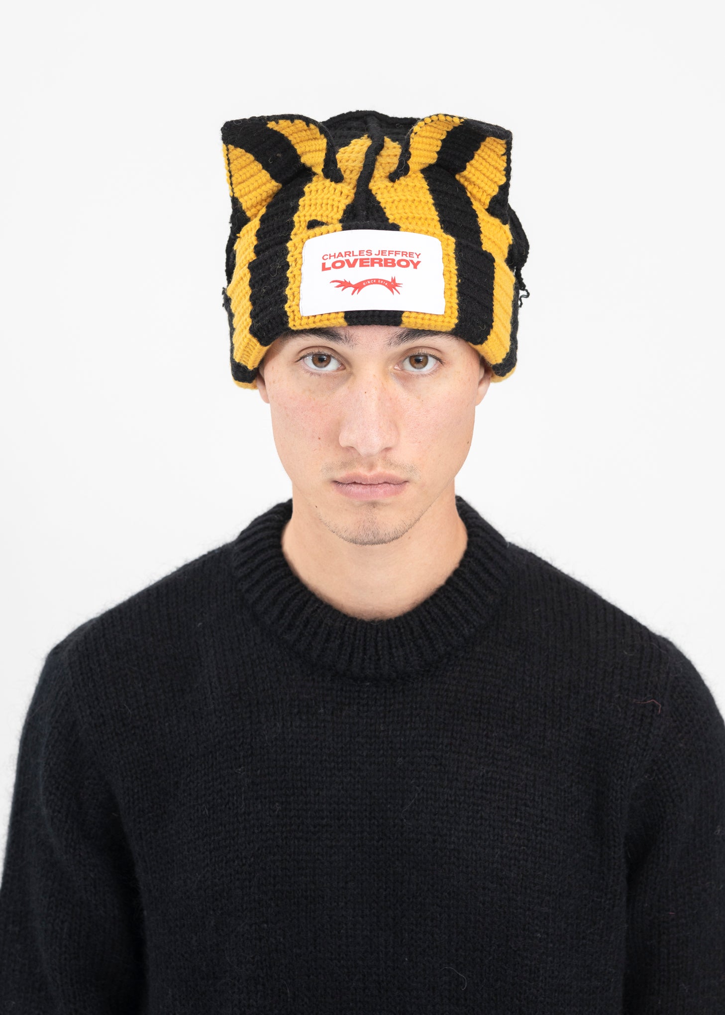 BLACK / YELLOW STRIPED EARS BEANIE – 017 Shop