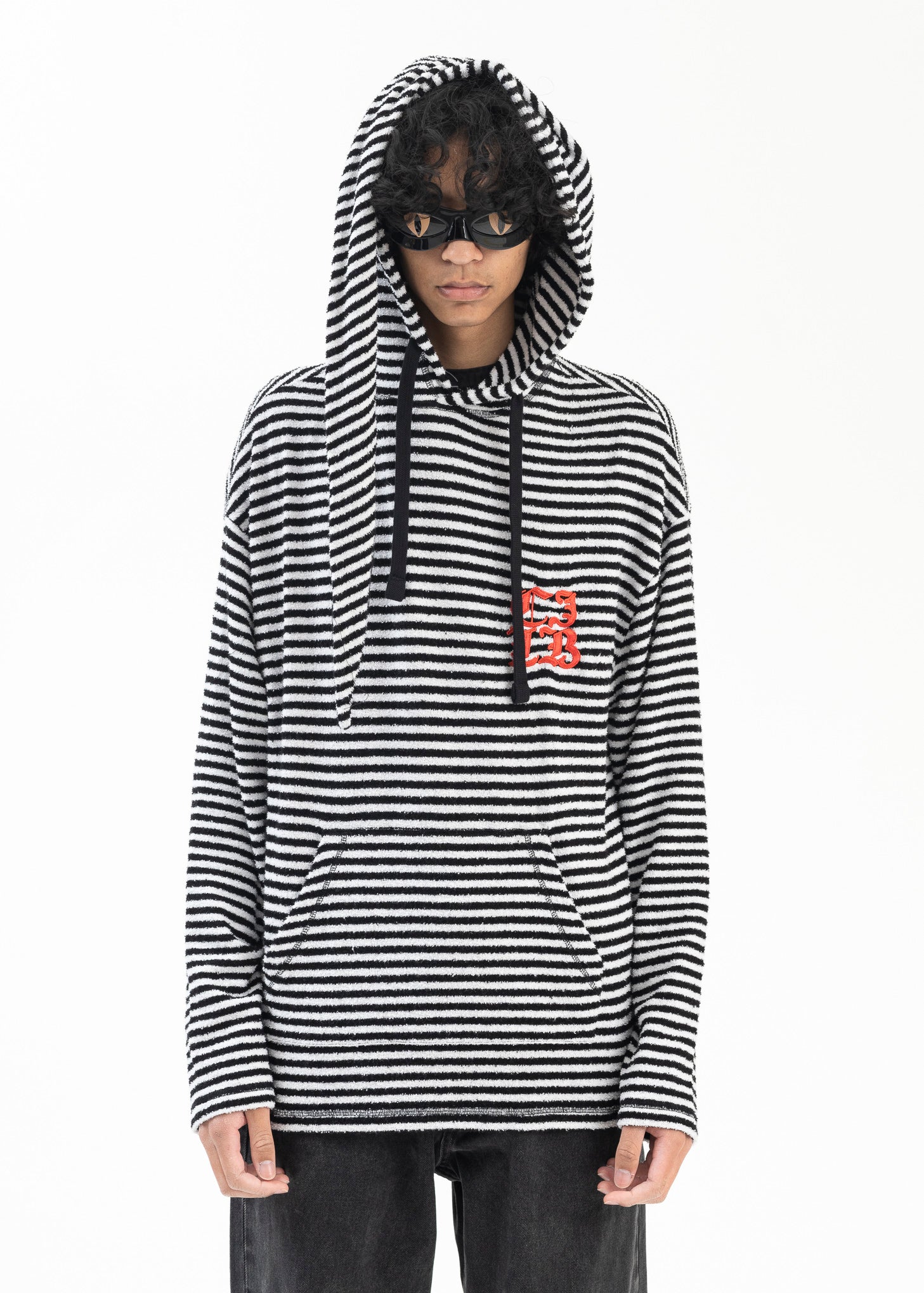 BLACK + WHITE STRIPE TOWELLING WEE WILLIE WINKIE HOODIE – 017 Shop