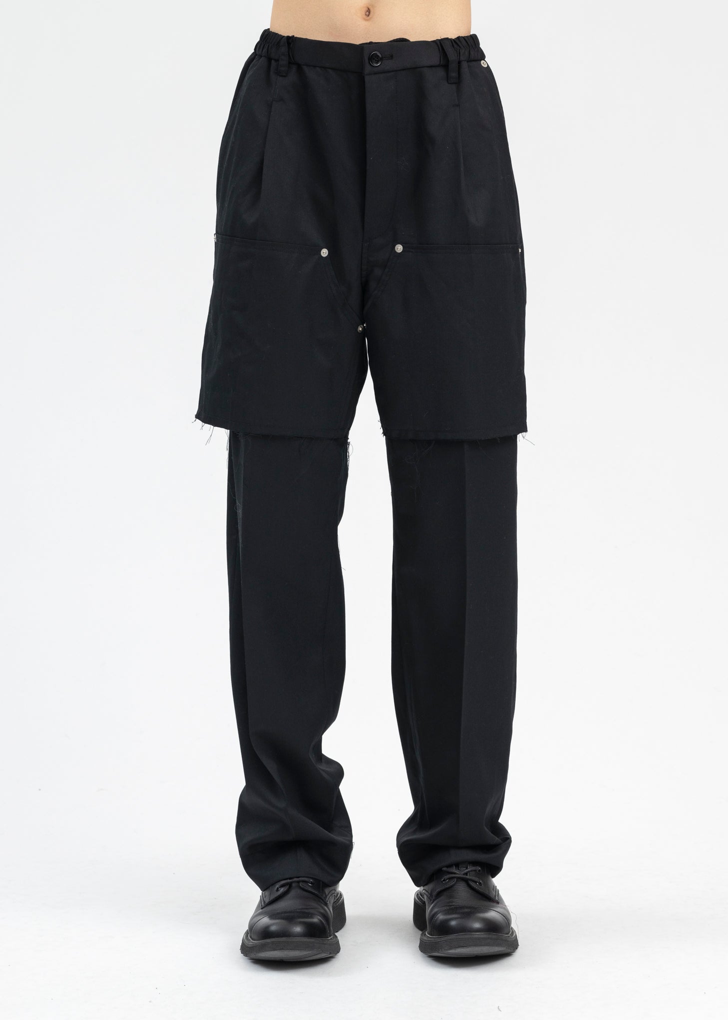 BLACK LAYERED D.KNEE SLACKS PANTS – 017 Shop
