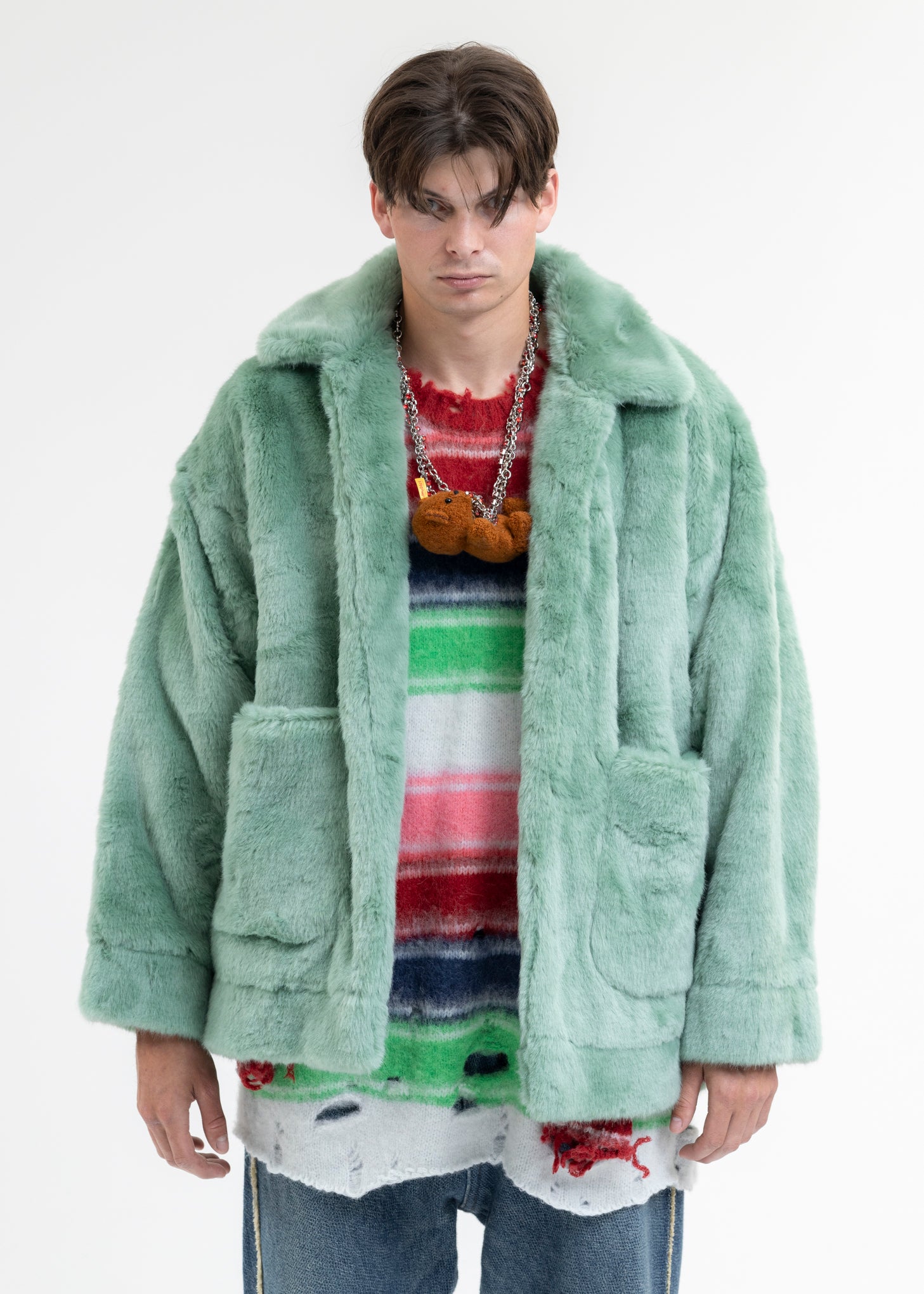 BLUE AND-PAINTED FUR JACKET (BEAR) – 017 Shop