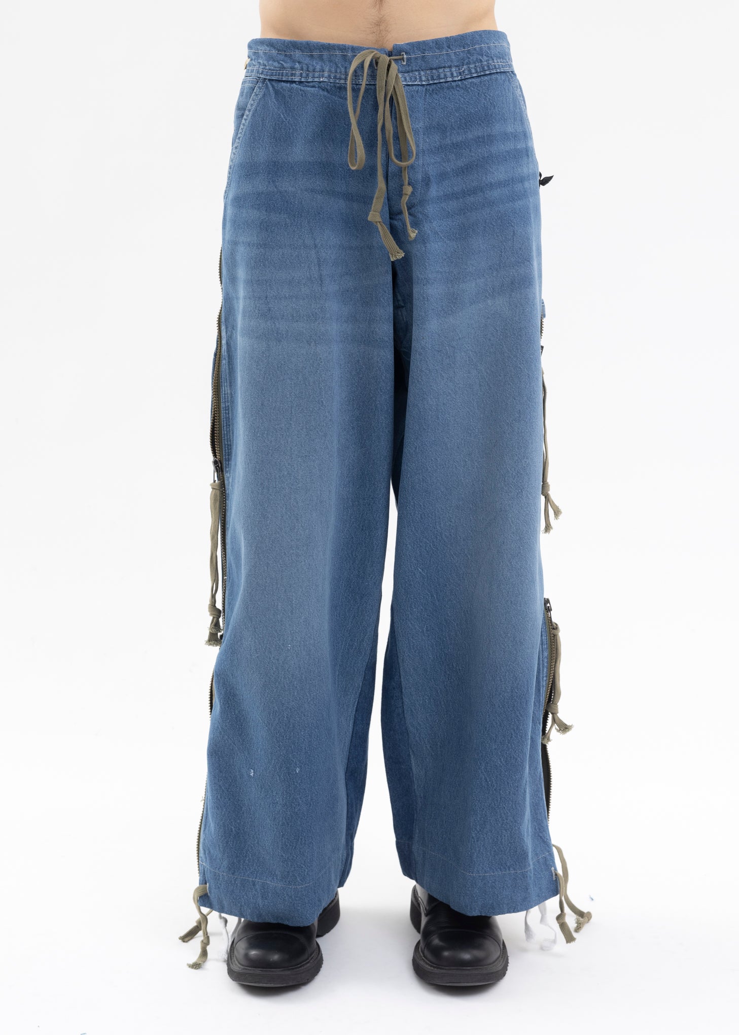 DENIM ZIP WIDE LEG W/ SWEAT DENIM BLUE – 017 Shop