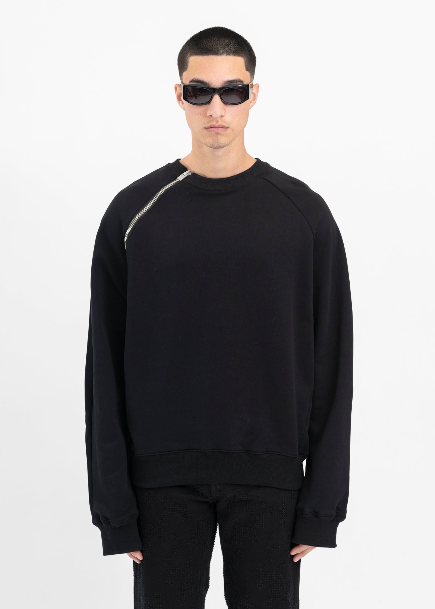 BLACK SEQUENCE ZIP CREWNECK – 017 Shop