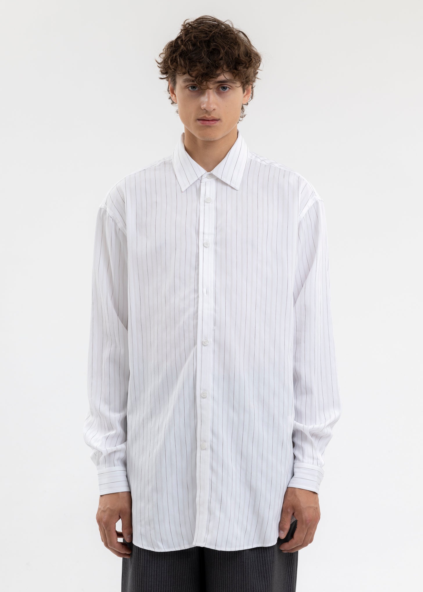 Grey And White Chunky Stripes Buttoned Shirt – 017 Shop