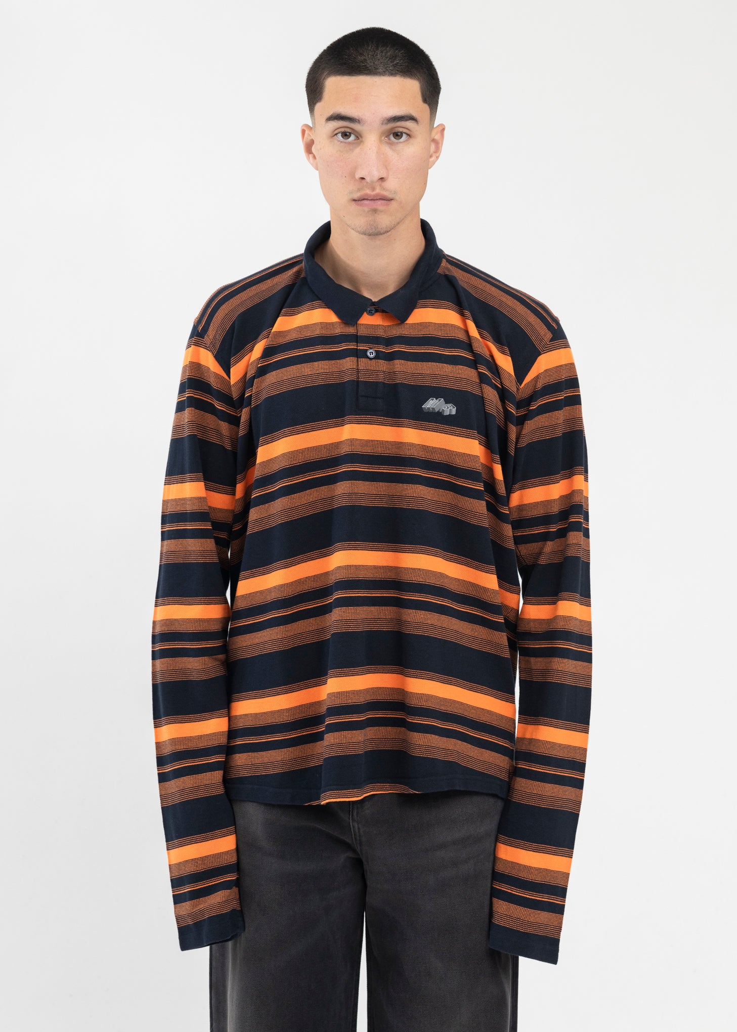 ORANGE / NAVY STRIPE L/S PULLED NECK POLO – 017 Shop