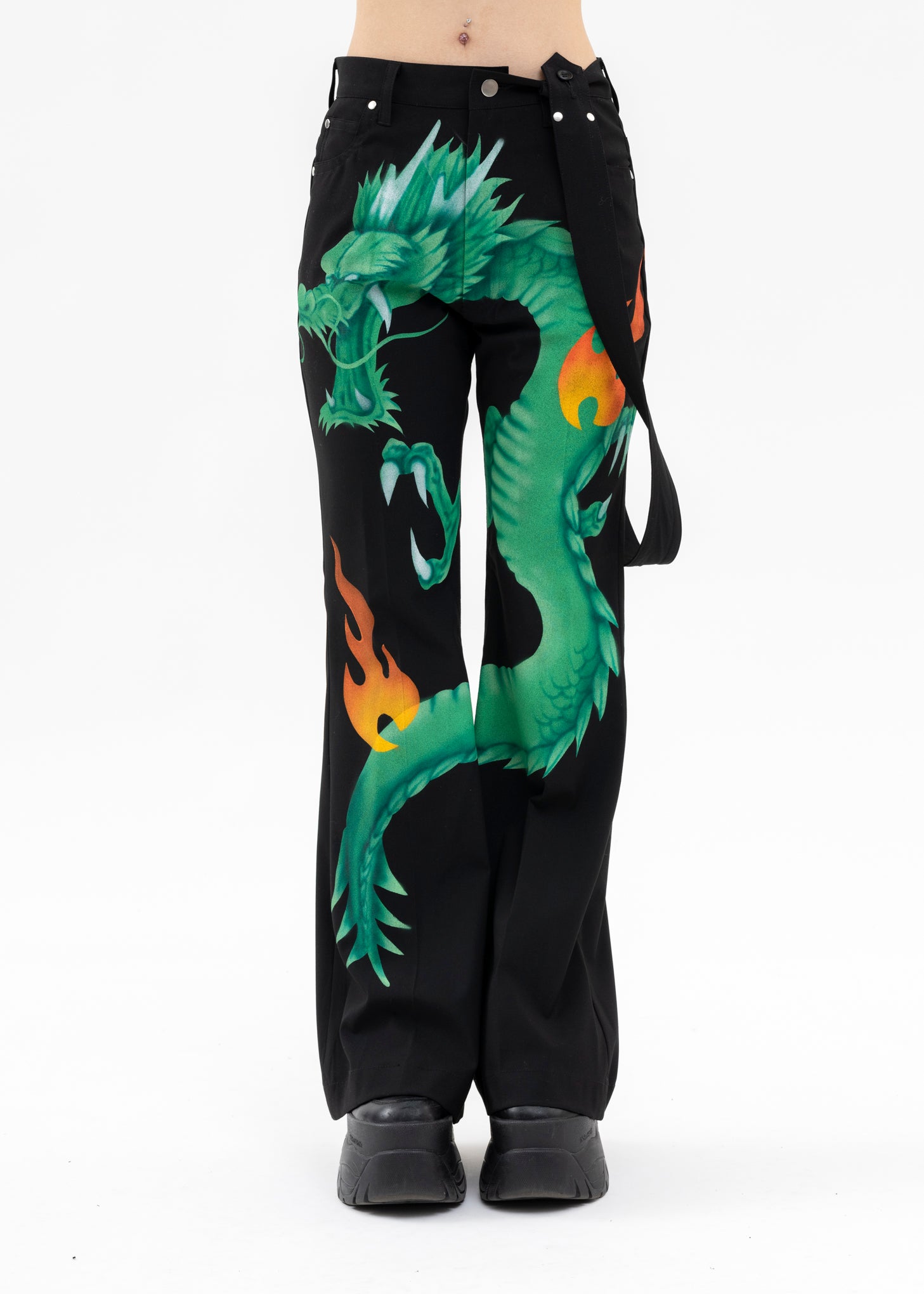 BLACK AIRBRUSH DRAGON FLARE PANTS – 017 Shop