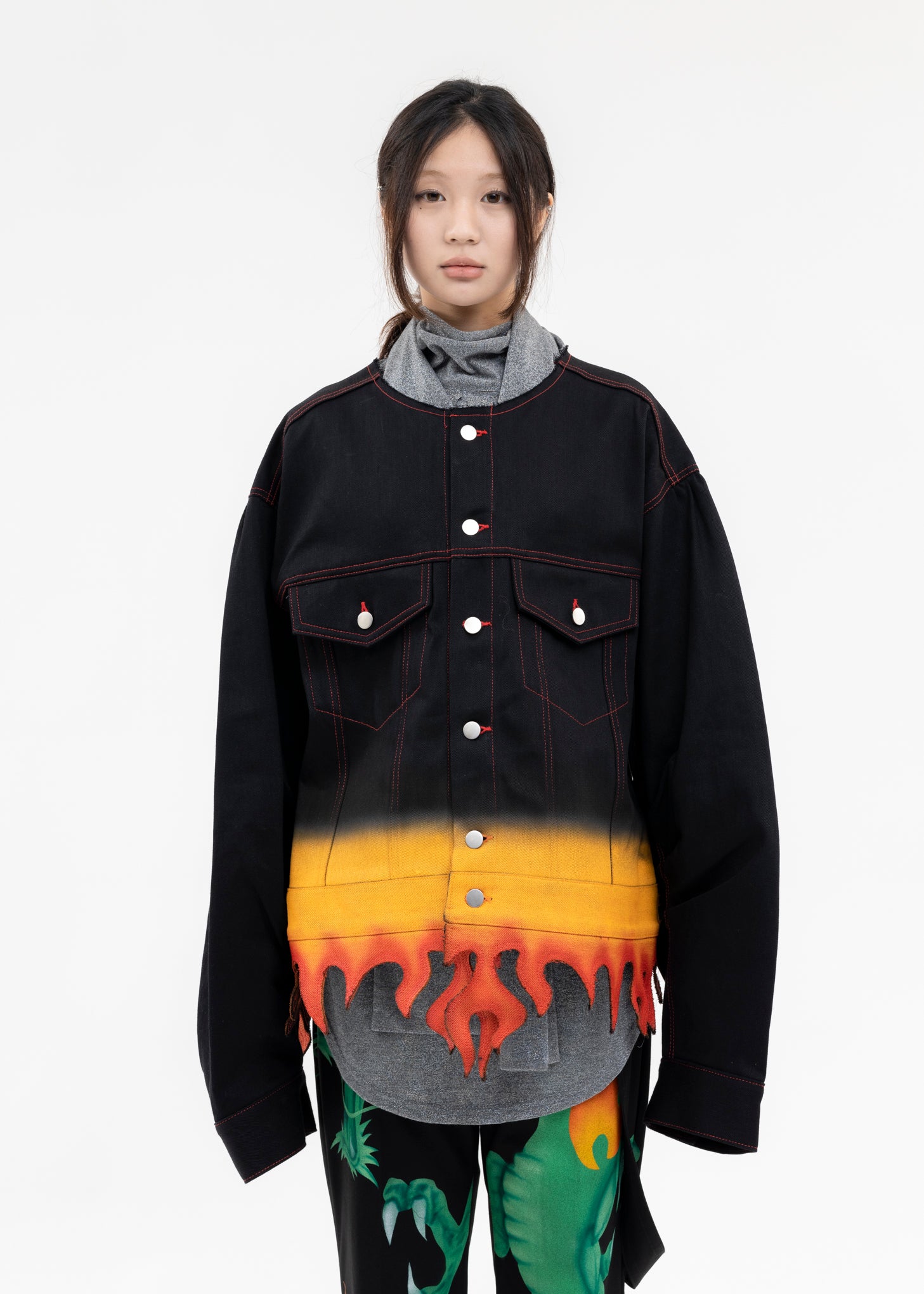 BLACK FLAME HEM DENIM JACKET – 017 Shop