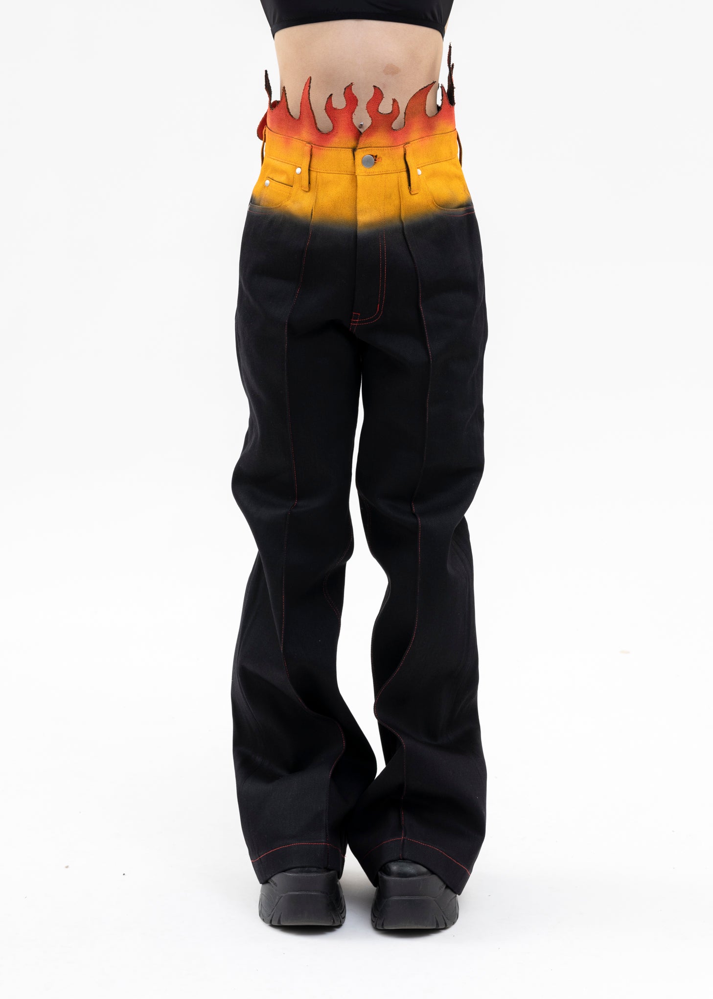 BLACK WAIST FLAME PANTS – 017 Shop