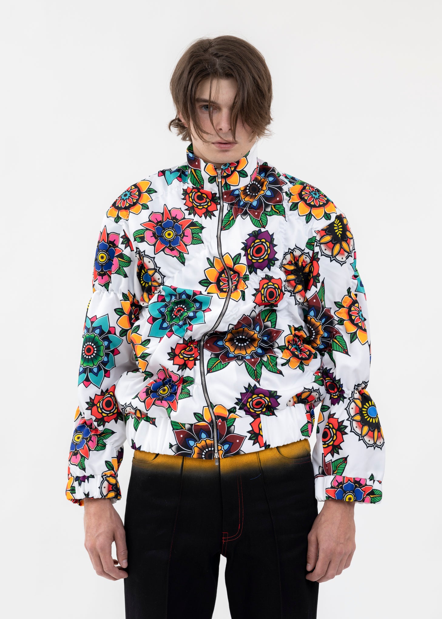 WHITE FLOWER PATTERN TRACK TOPS – 017 Shop