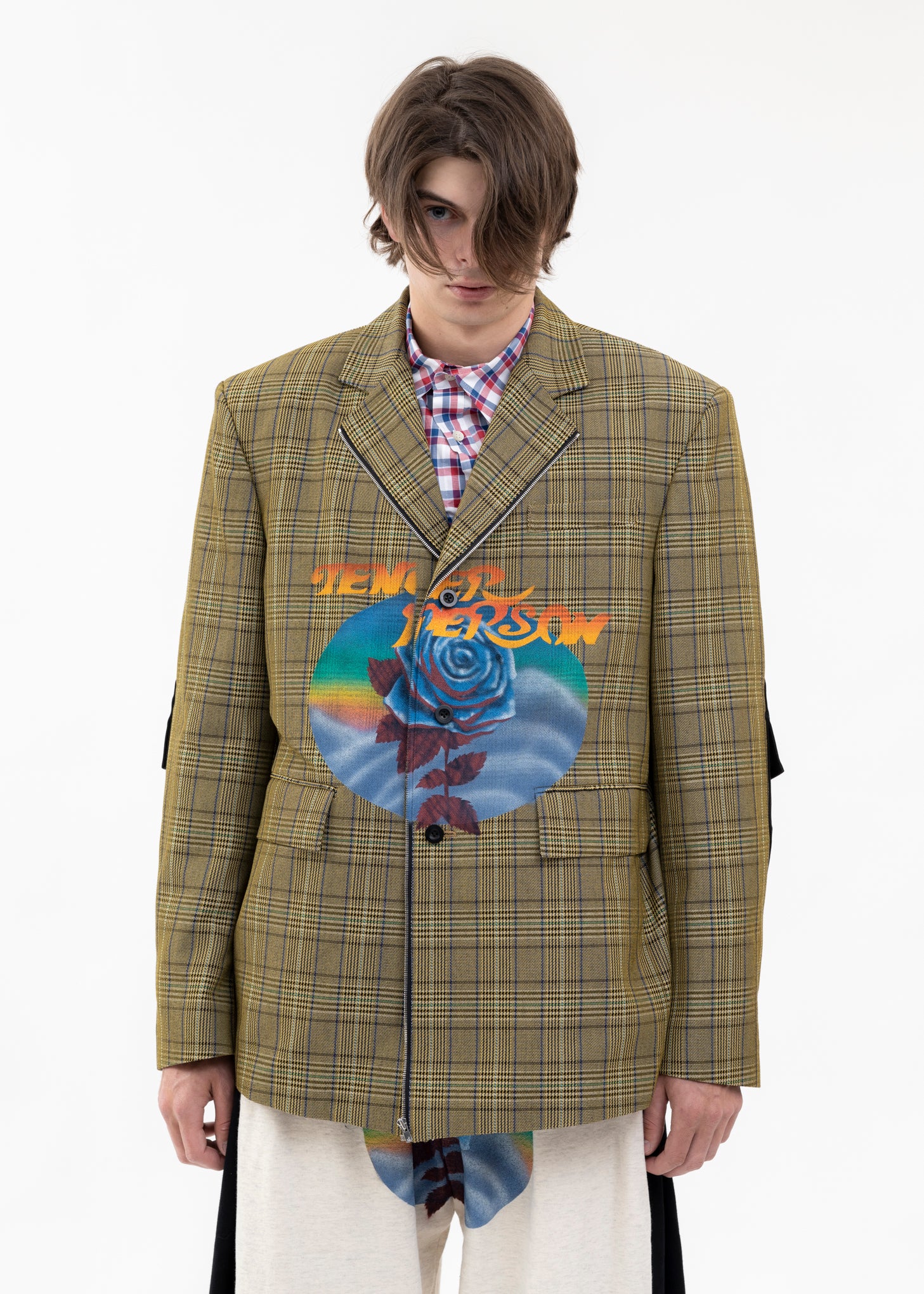 YELLOW CHECK ROSE AIRBRUSH TAILORED JACKET – 017 Shop