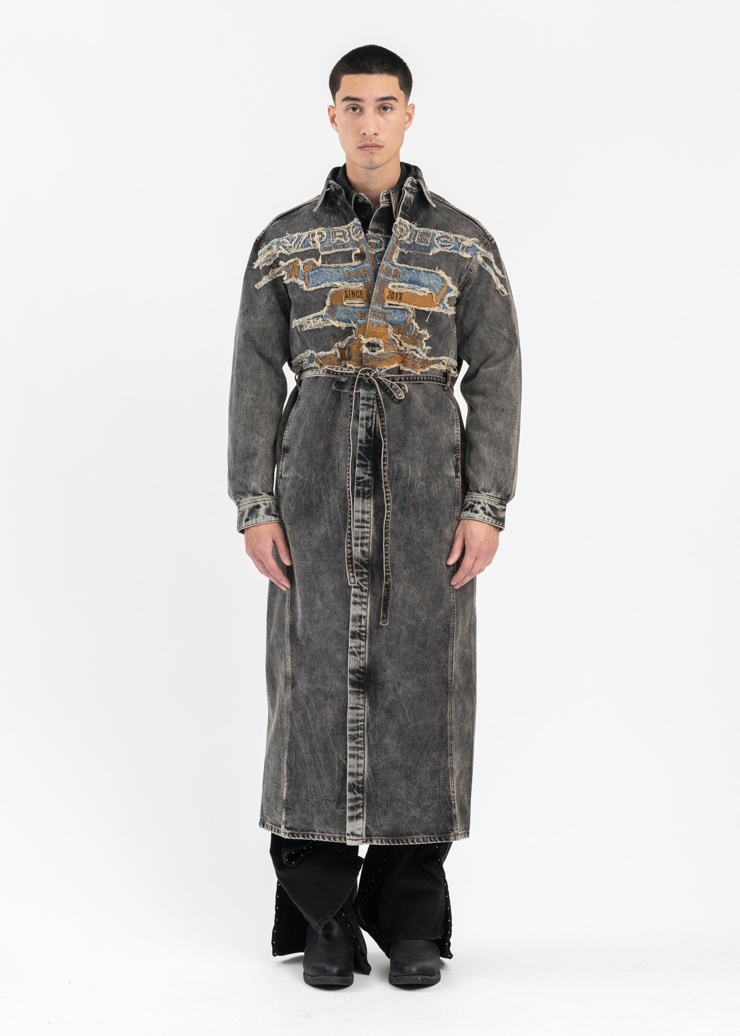 VINTAGE BLACK PARIS' BEST PATCH DENIM SHIRT DRESS – 017 Shop