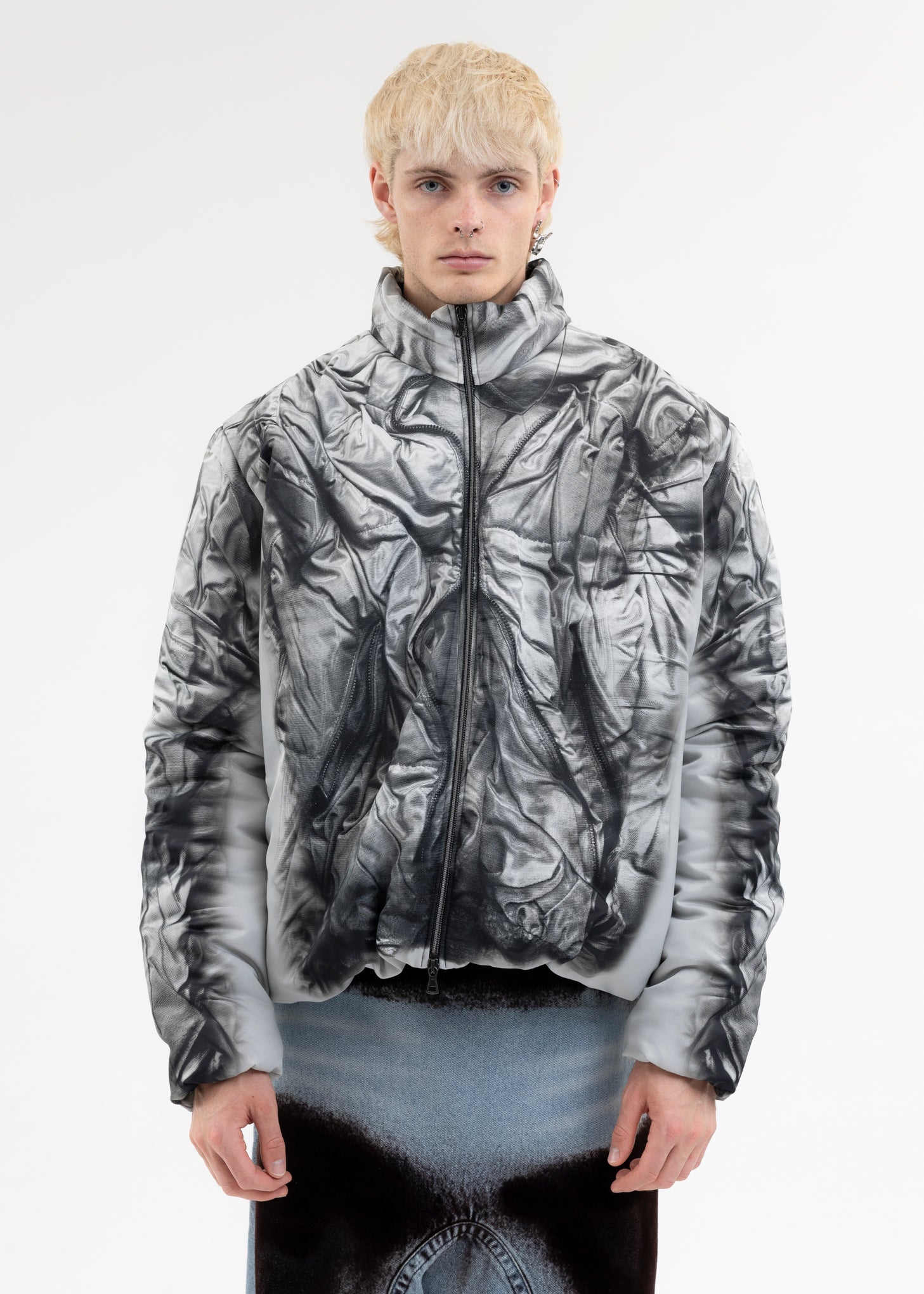 WHITE COMPACT PRINT JACKET – 017 Shop