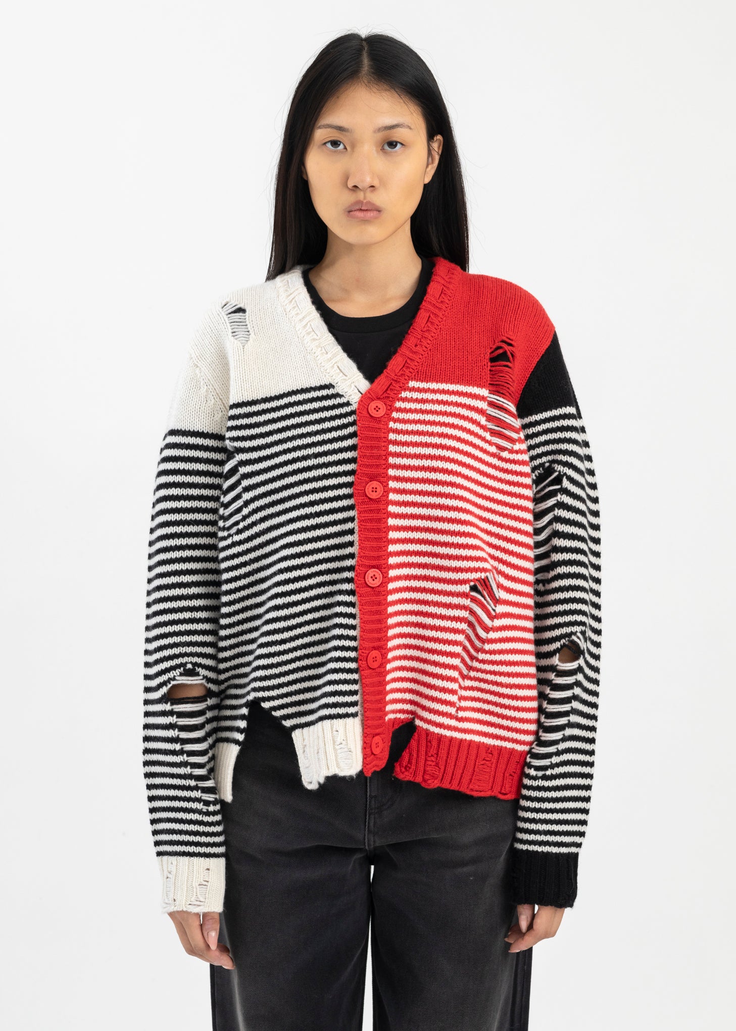 BLACK / ECRU/ RED MEGA SHRED CARDI – 017 Shop