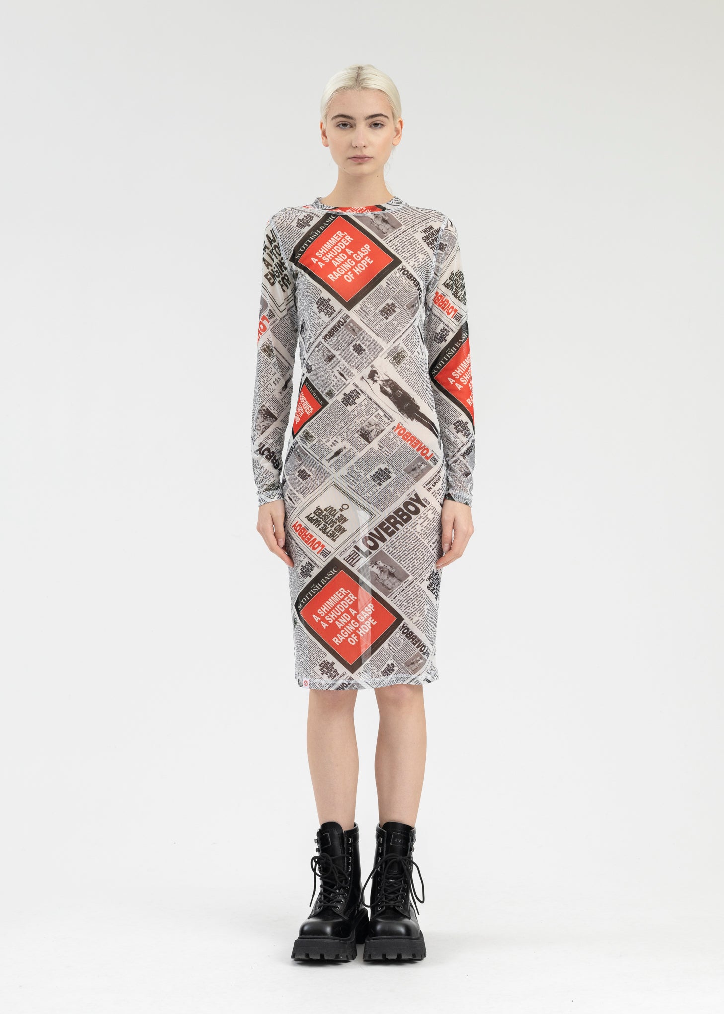 RGB NEWSPAPER POWER MESH DRESS – 017 Shop