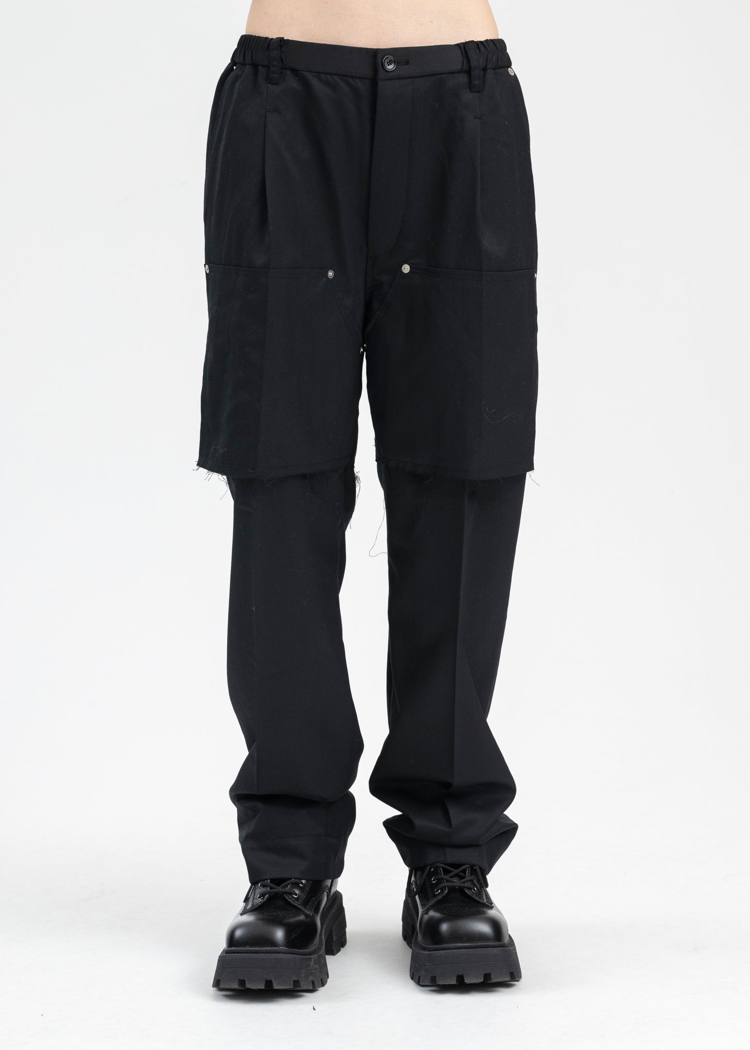 BLACK LAYERED D.KNEE SLACKS PANTS – 017 Shop