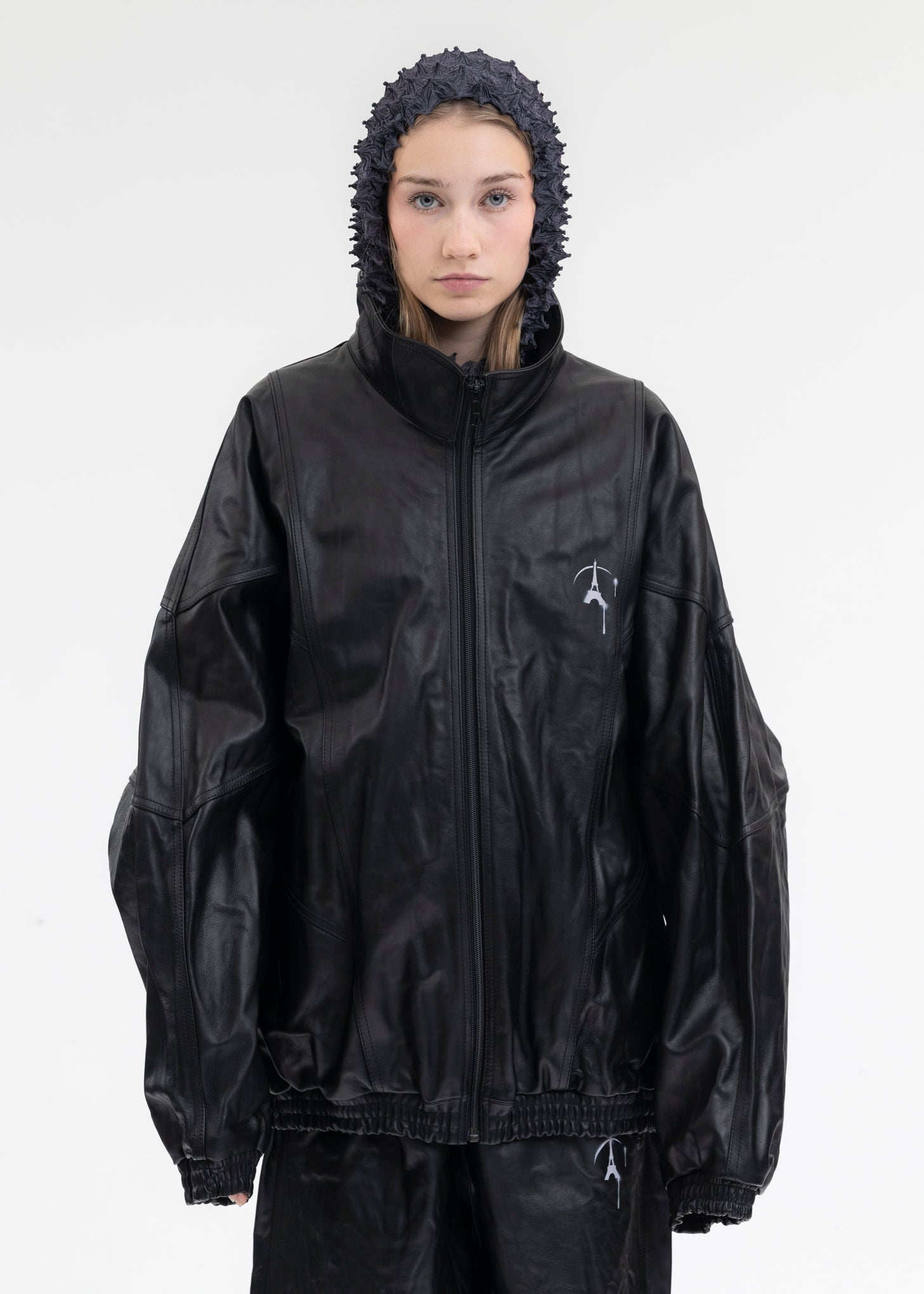 BLACK WRINKLE LEATHER TRACK JACKET – 017 Shop