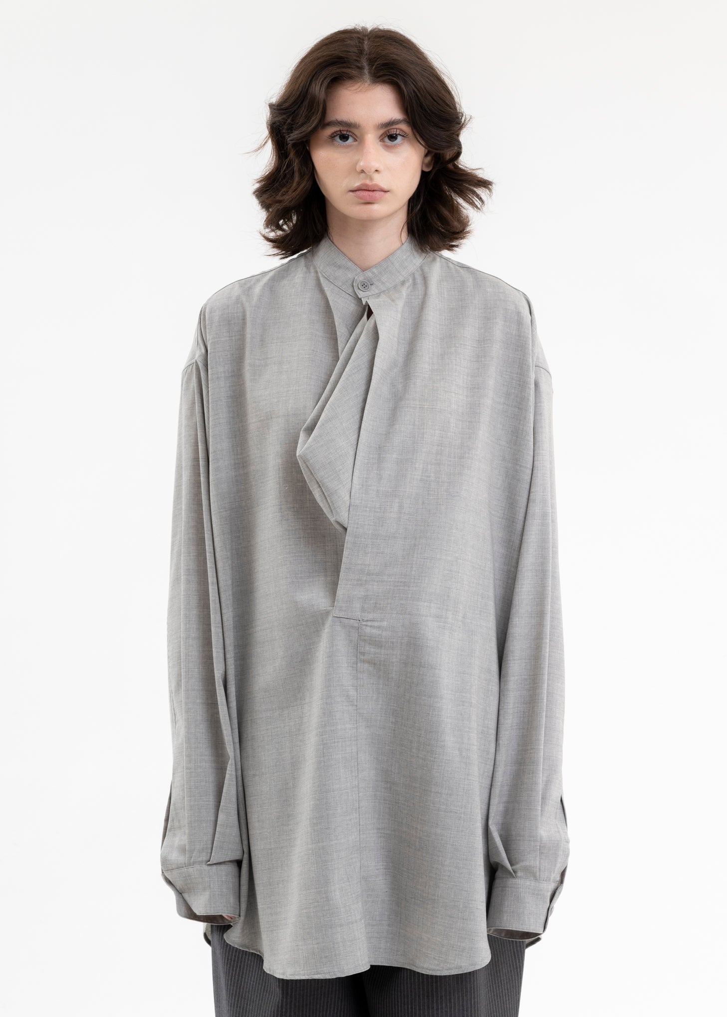 Grey Band Collar Shirt – 017 Shop
