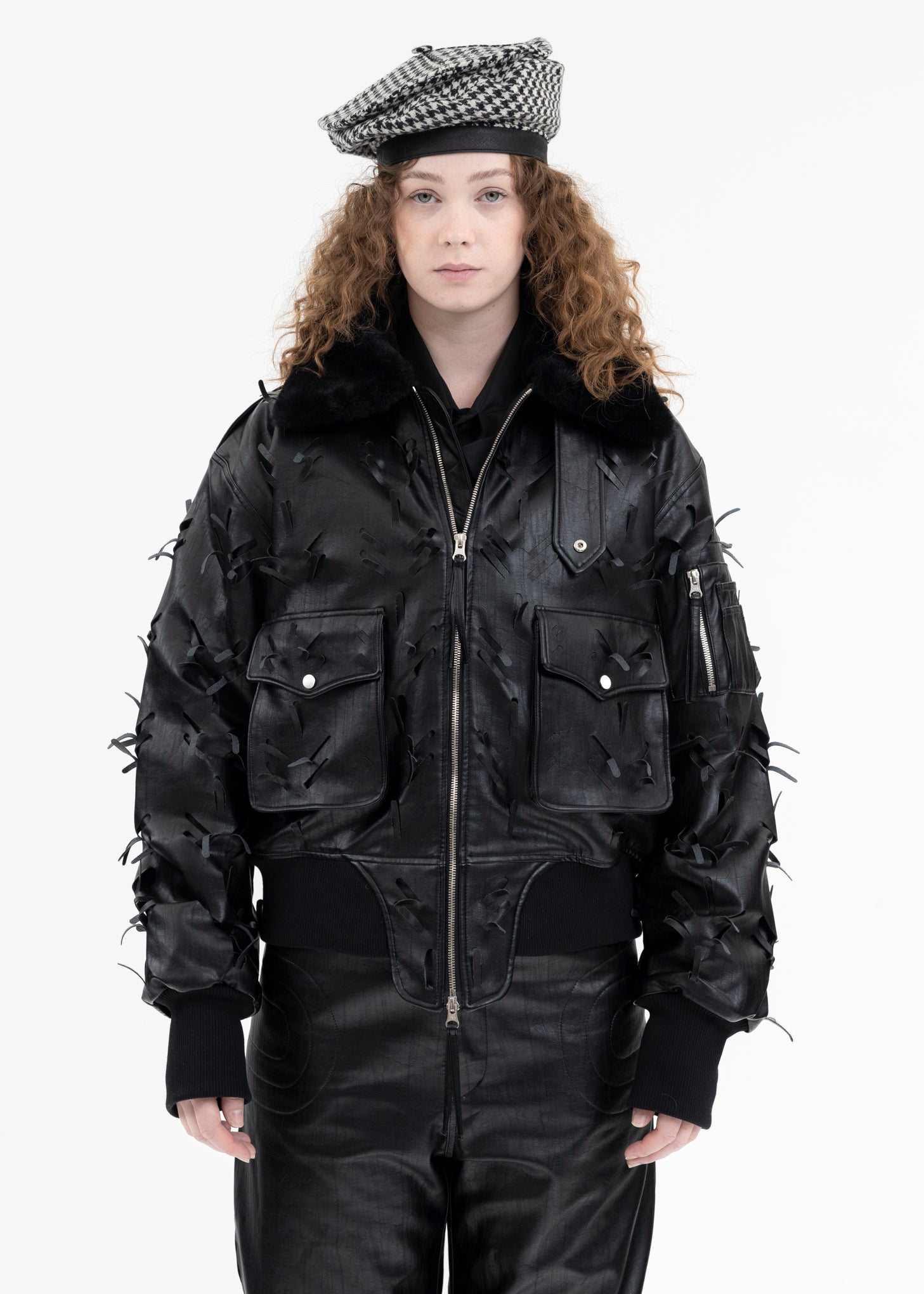BLACK LASER-SLASHED A-2 FLIGHT FAUX LEATHER JACKET – 017 Shop