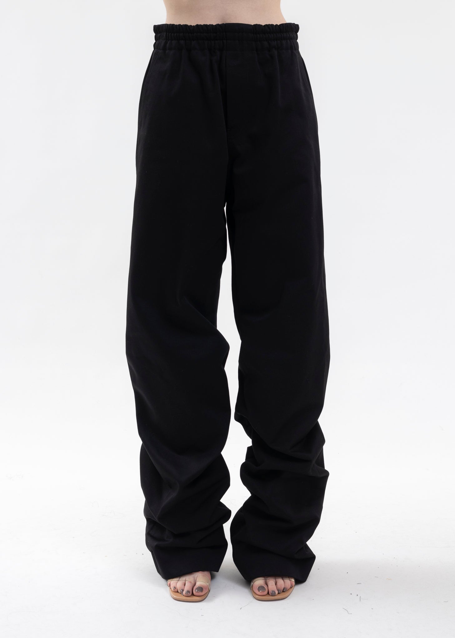 BLACK BANDED SHIRRING LOOSE-FIT PANTS – 017 Shop