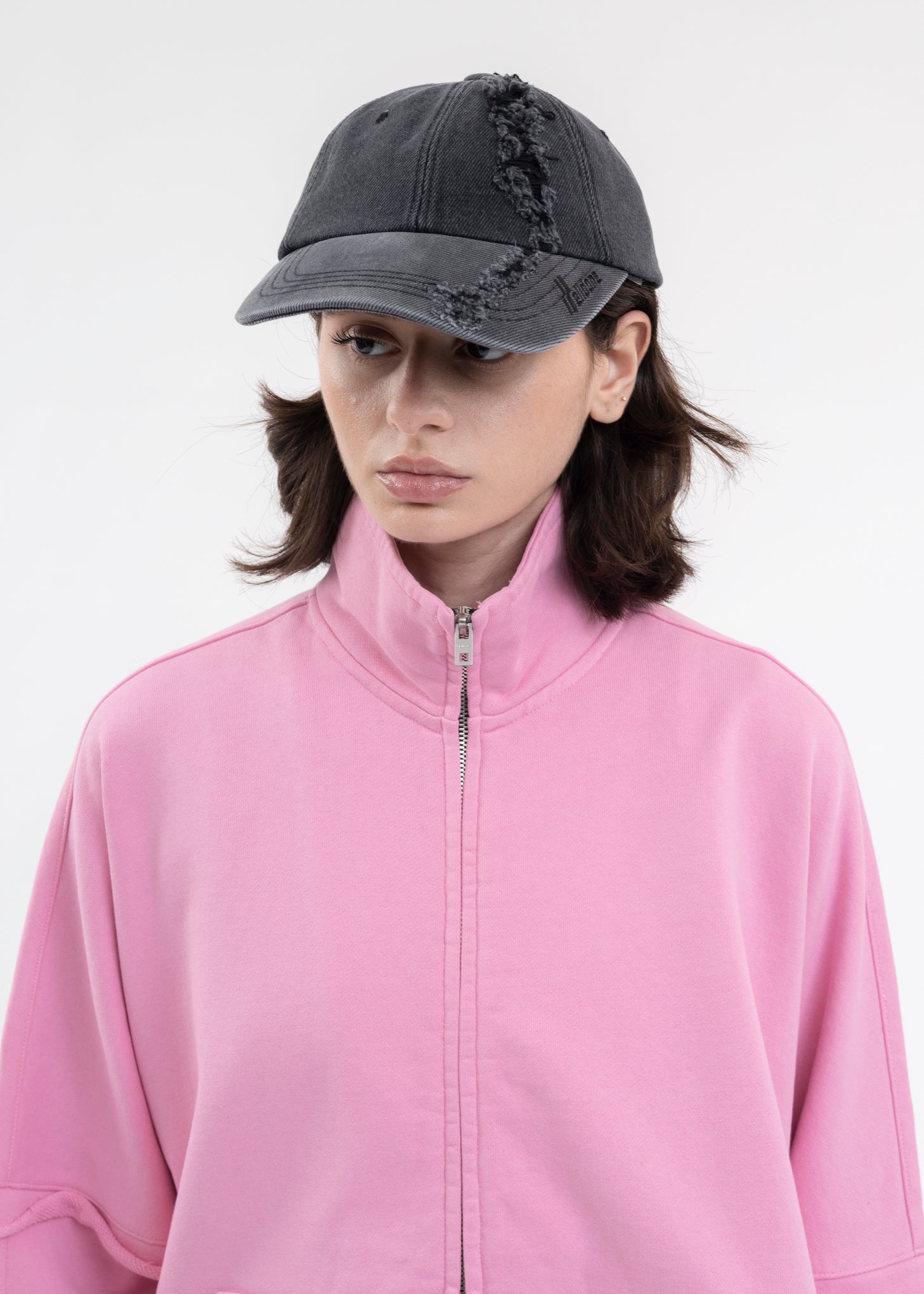 BLACK DIAGONAL DESTROYED DENIM CAP – 017 Shop