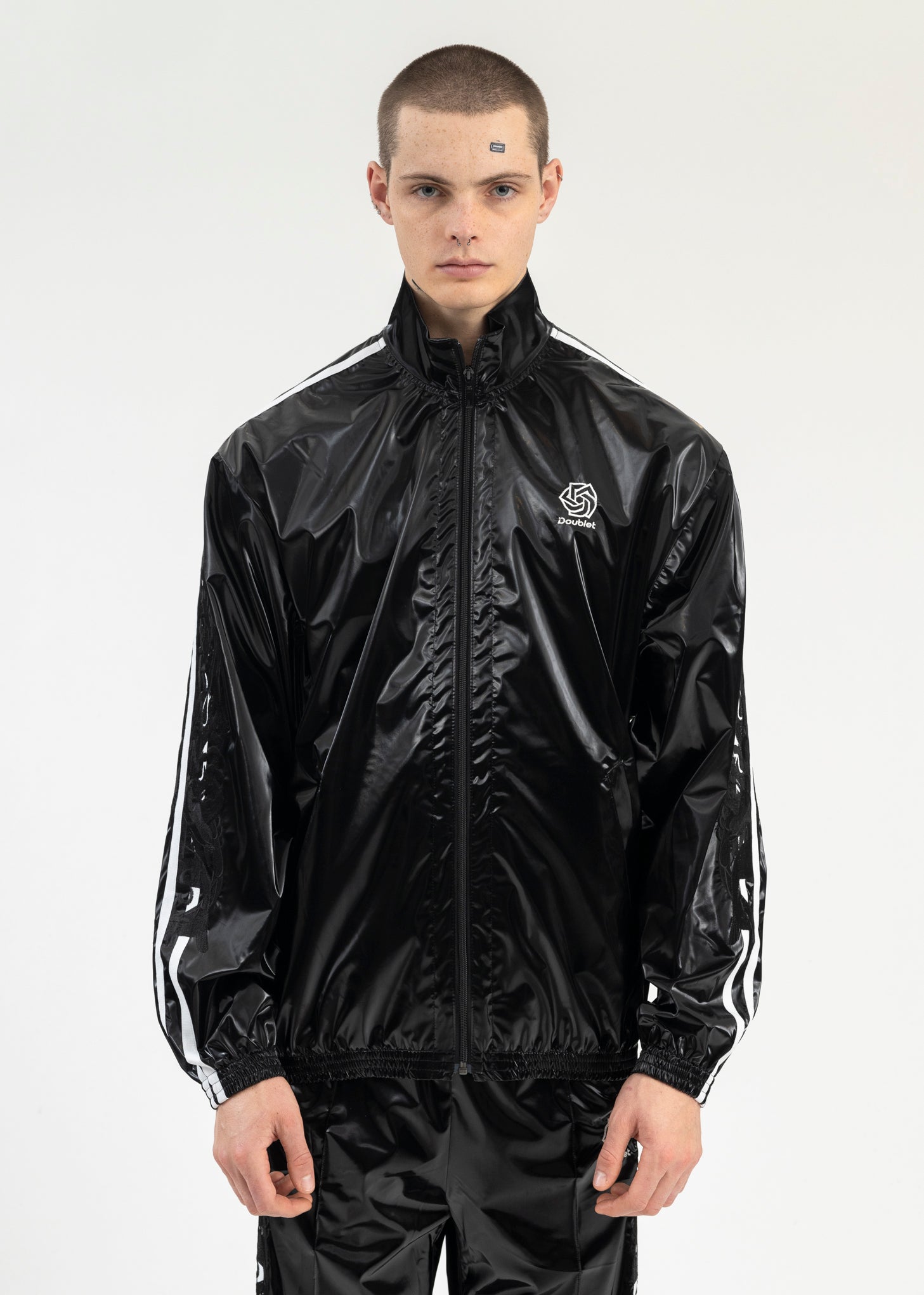BLACK LAMINATE TRACK JACKET – 017 Shop