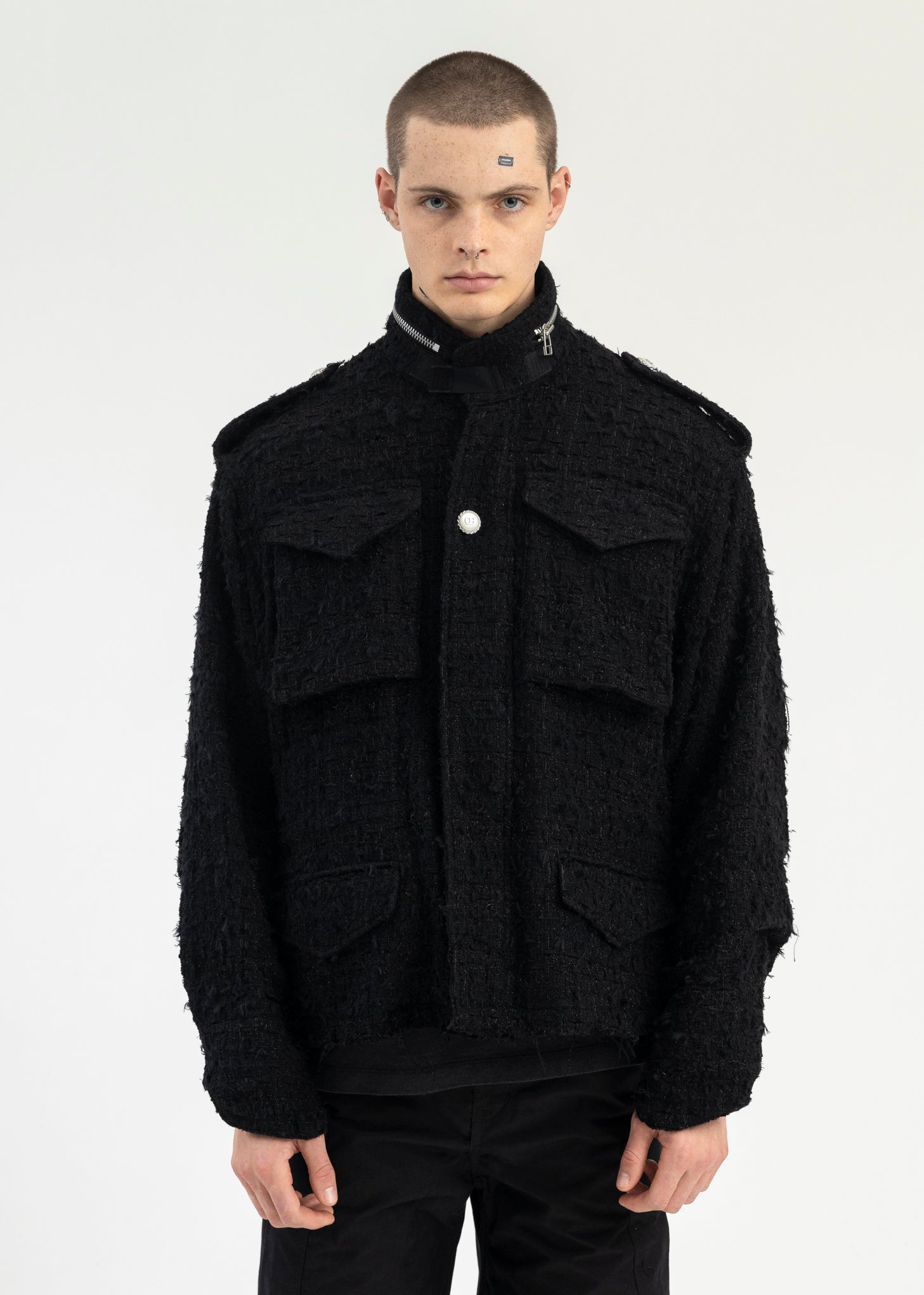 BLACK TWEED CUT-OFF FIELD JACKET – 017 Shop