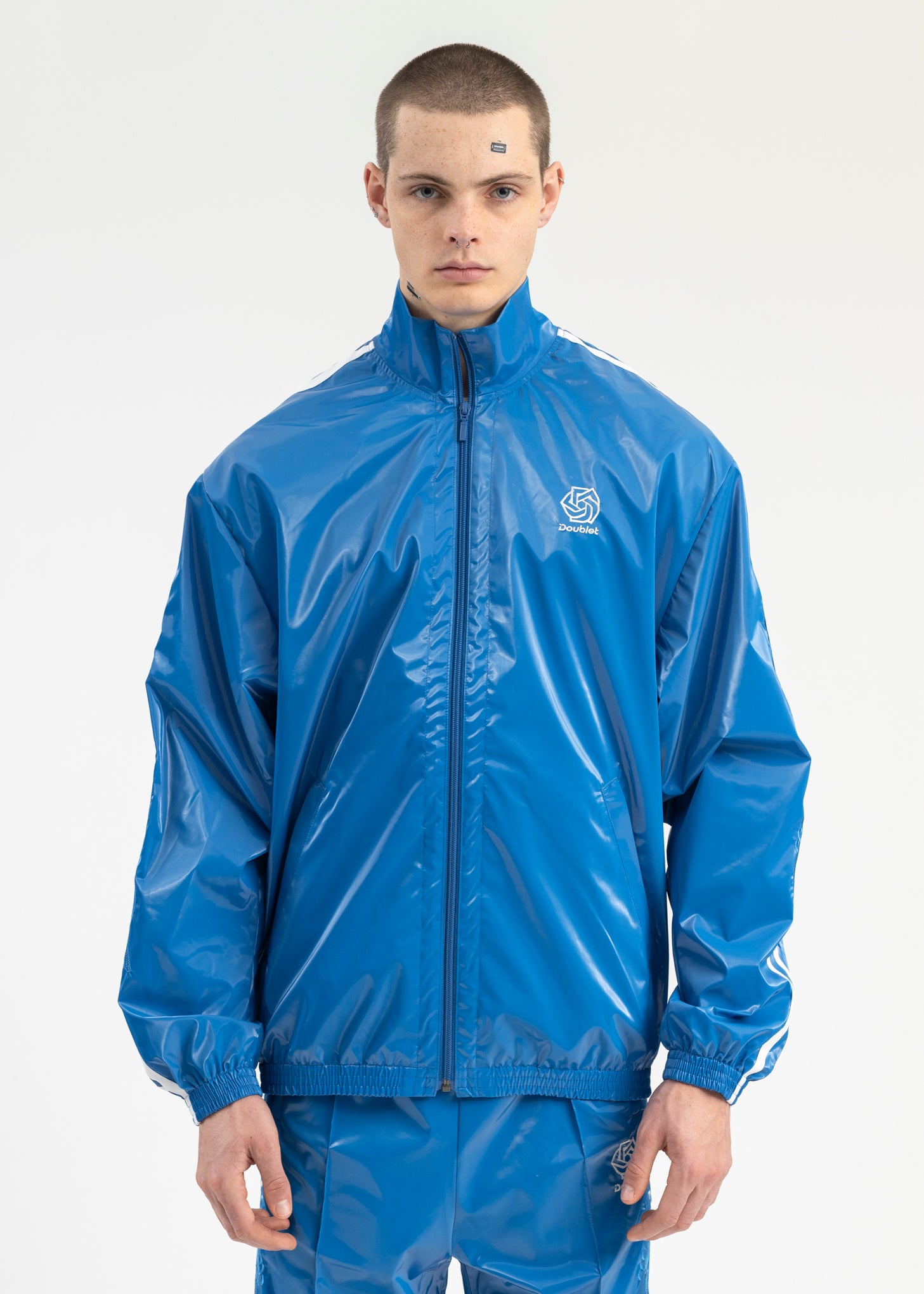 BLUE LAMINATE TRACK JACKET – 017 Shop