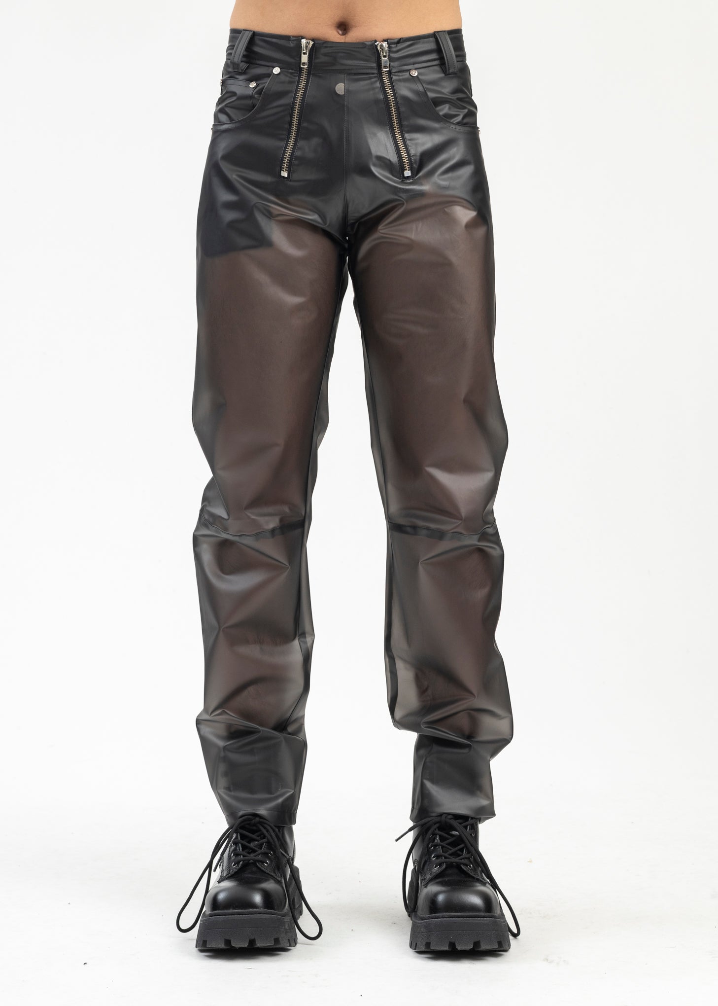 TRANSPARENT GREY TROUSERS WITH DOUBLE ZIPS – 017 Shop