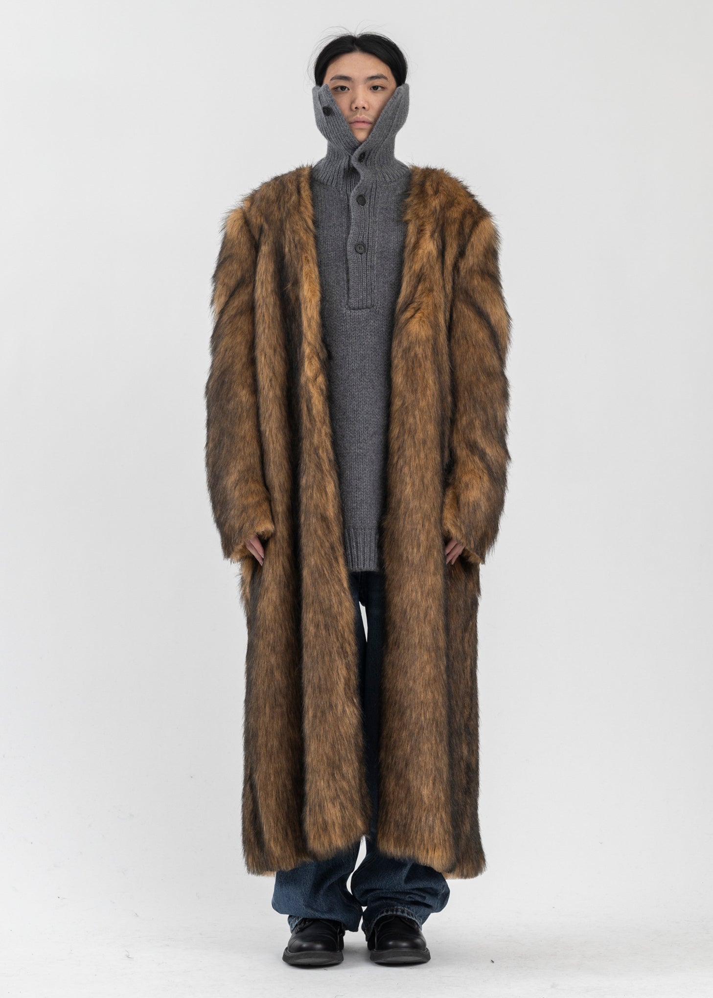 Brown Faux Fur Frontless Coat – 017 Shop