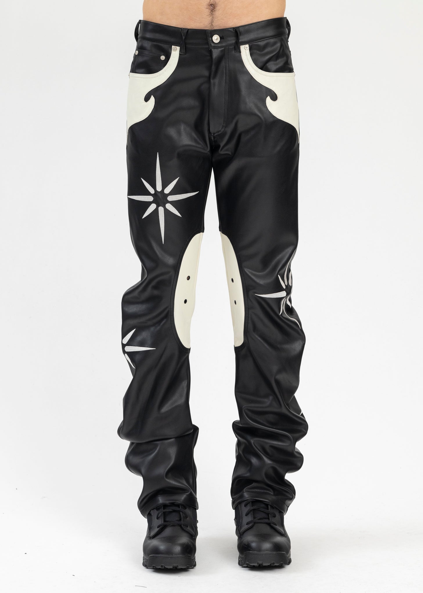 BLACK KSK FLOWER RIDER FAUX LEATHER PANTS – 017 Shop