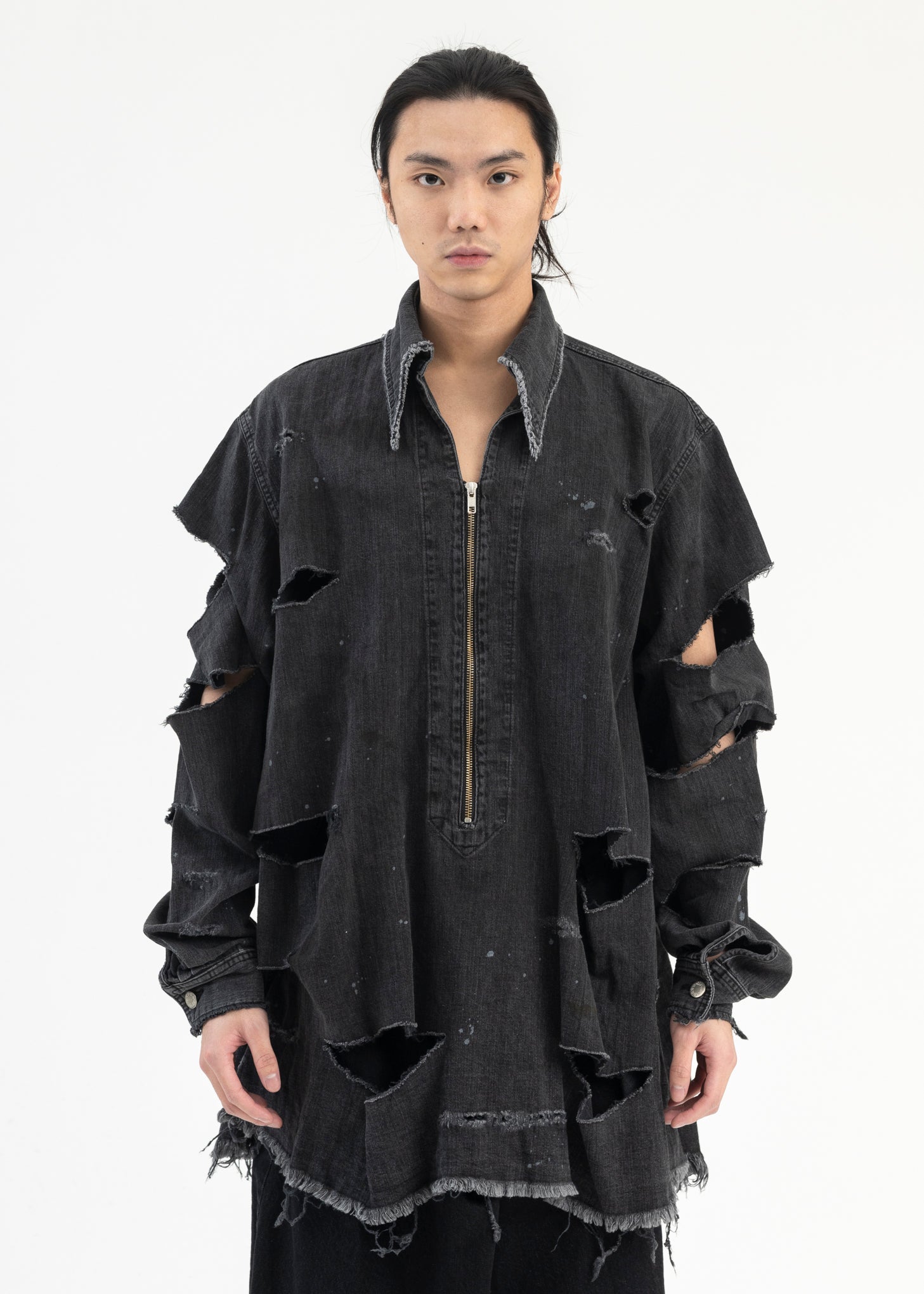 BLACK DESTROY PULLOVER DENIM SHIRT – 017 Shop