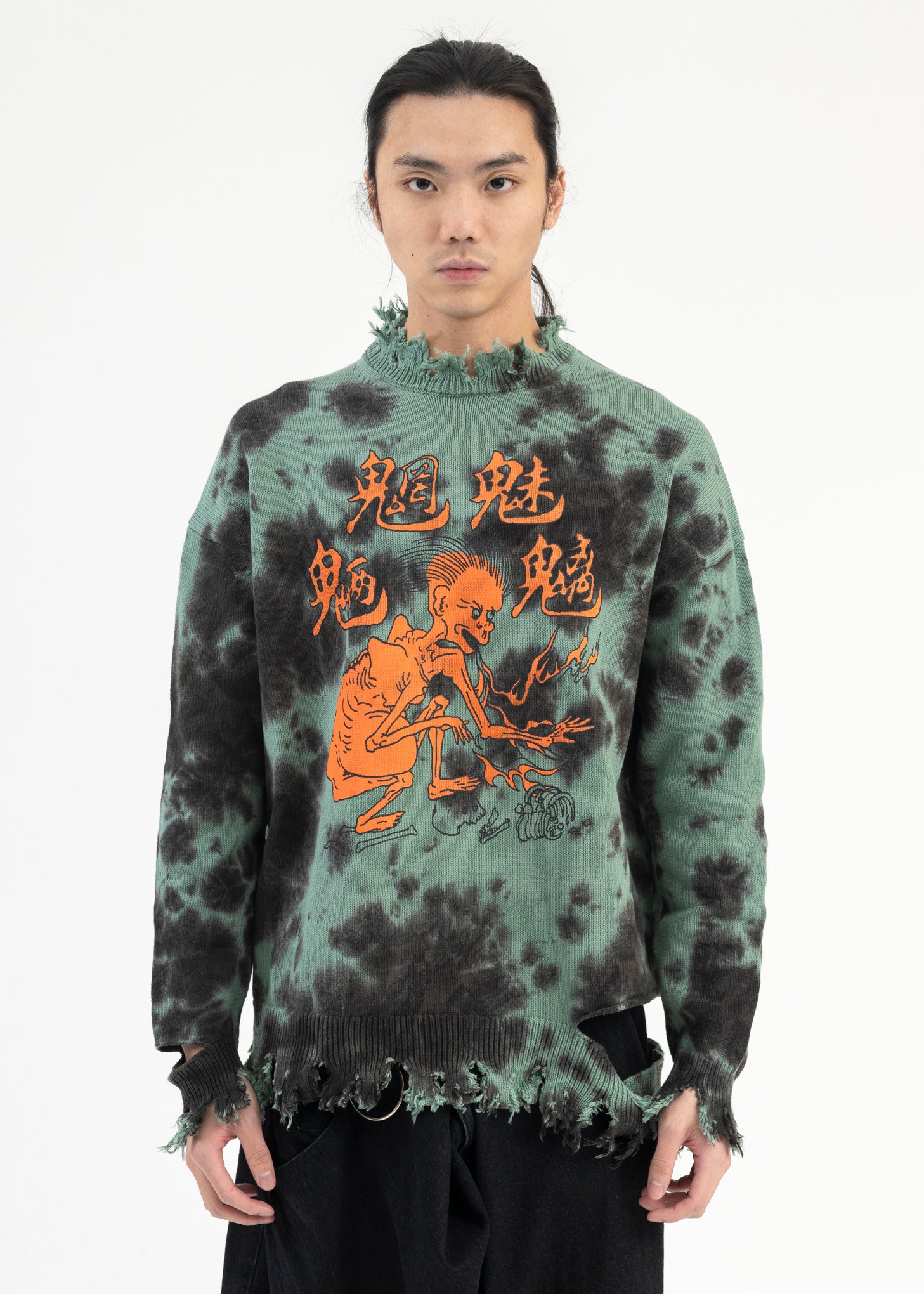 GREEN DESTROY PULLOVER KNIT CHIMI MORYO PRINT – 017 Shop