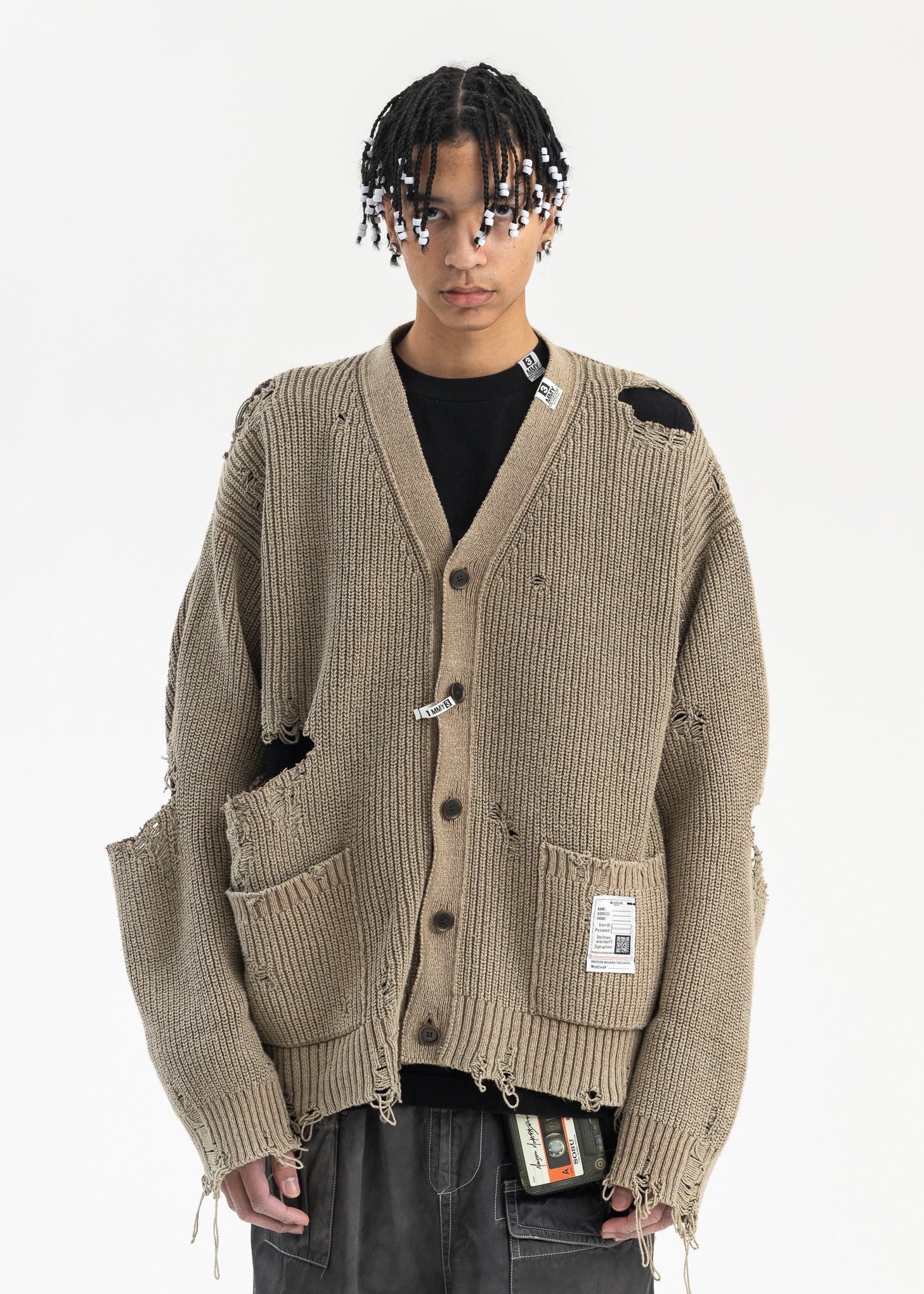 KHAKI BLEACHED KNIT CARDIGAN – 017 Shop