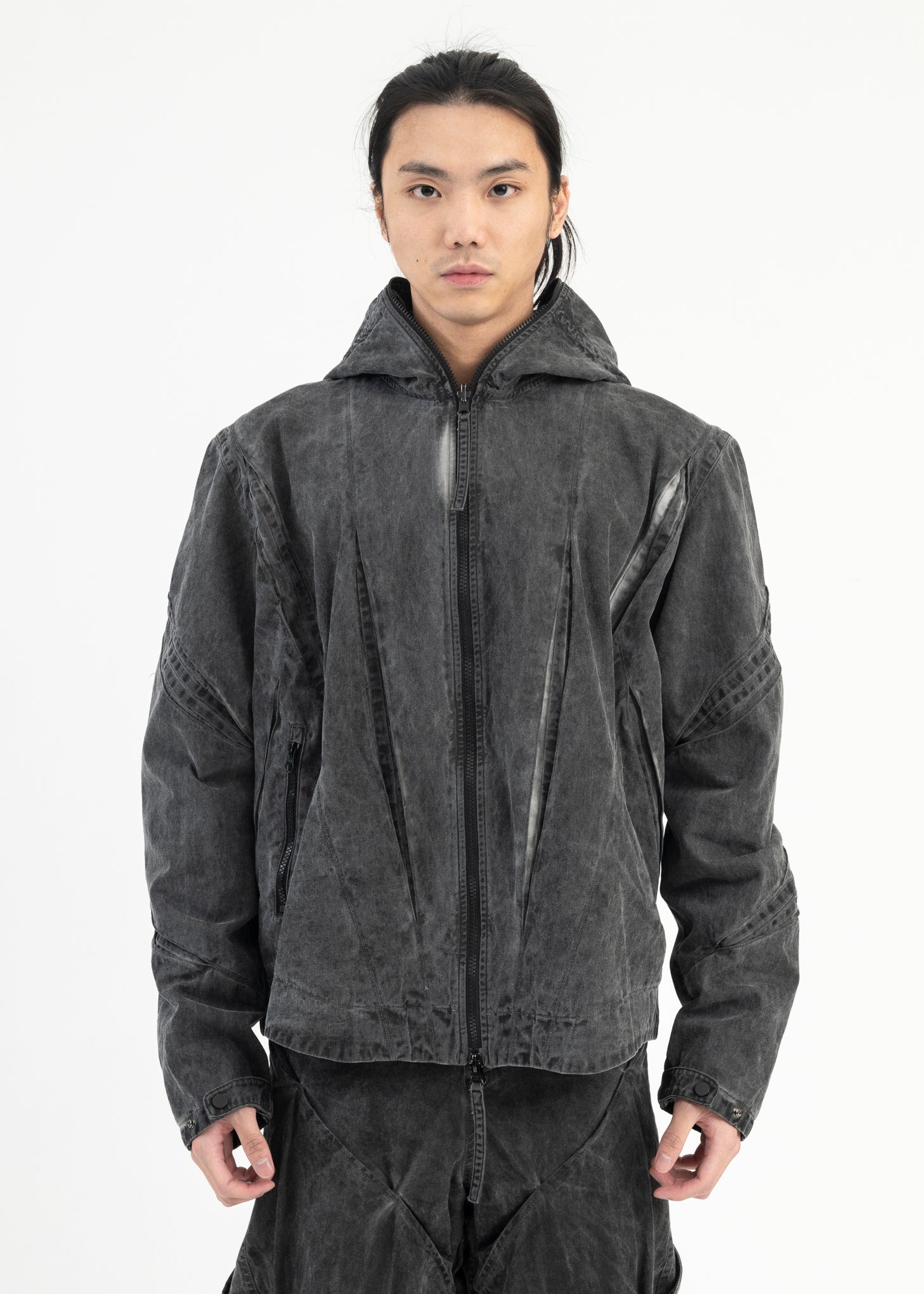 BLACK GATHER-SLASHED DYE SHELL JACKET – 017 Shop