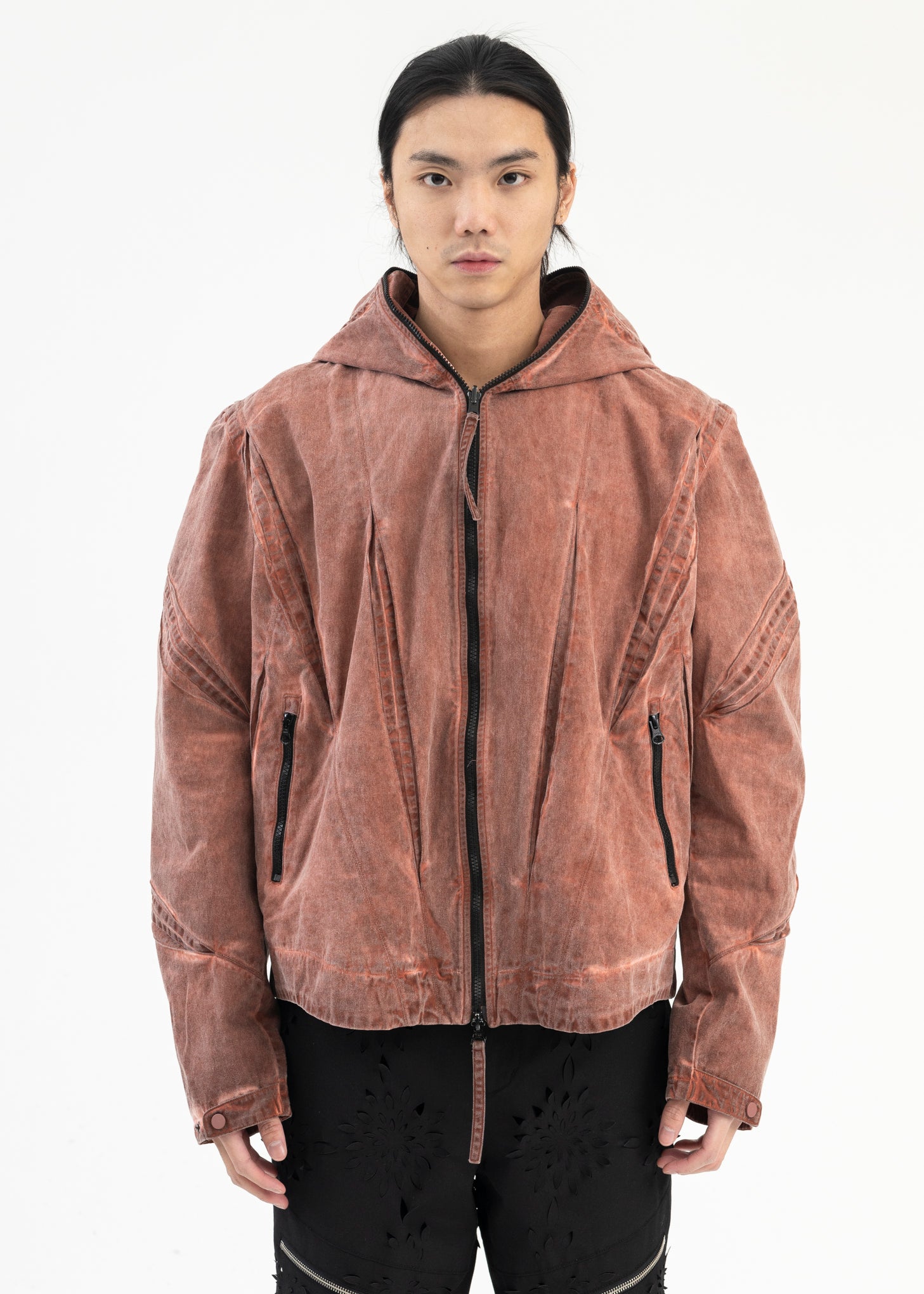 ORANGE GATHER-SLASHED DYE SHELL JACKET – 017 Shop