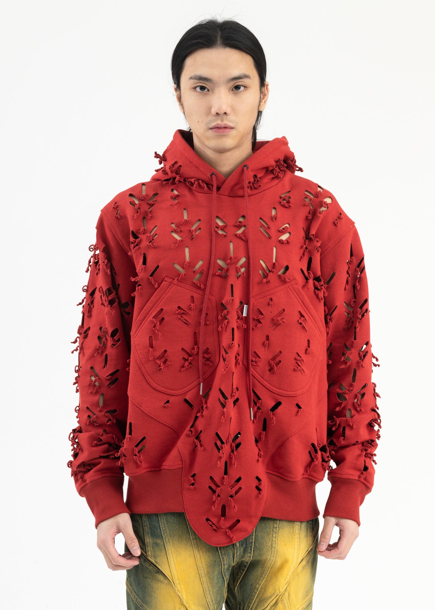 RED SLASHED JERSEY HOODIE – 017 Shop